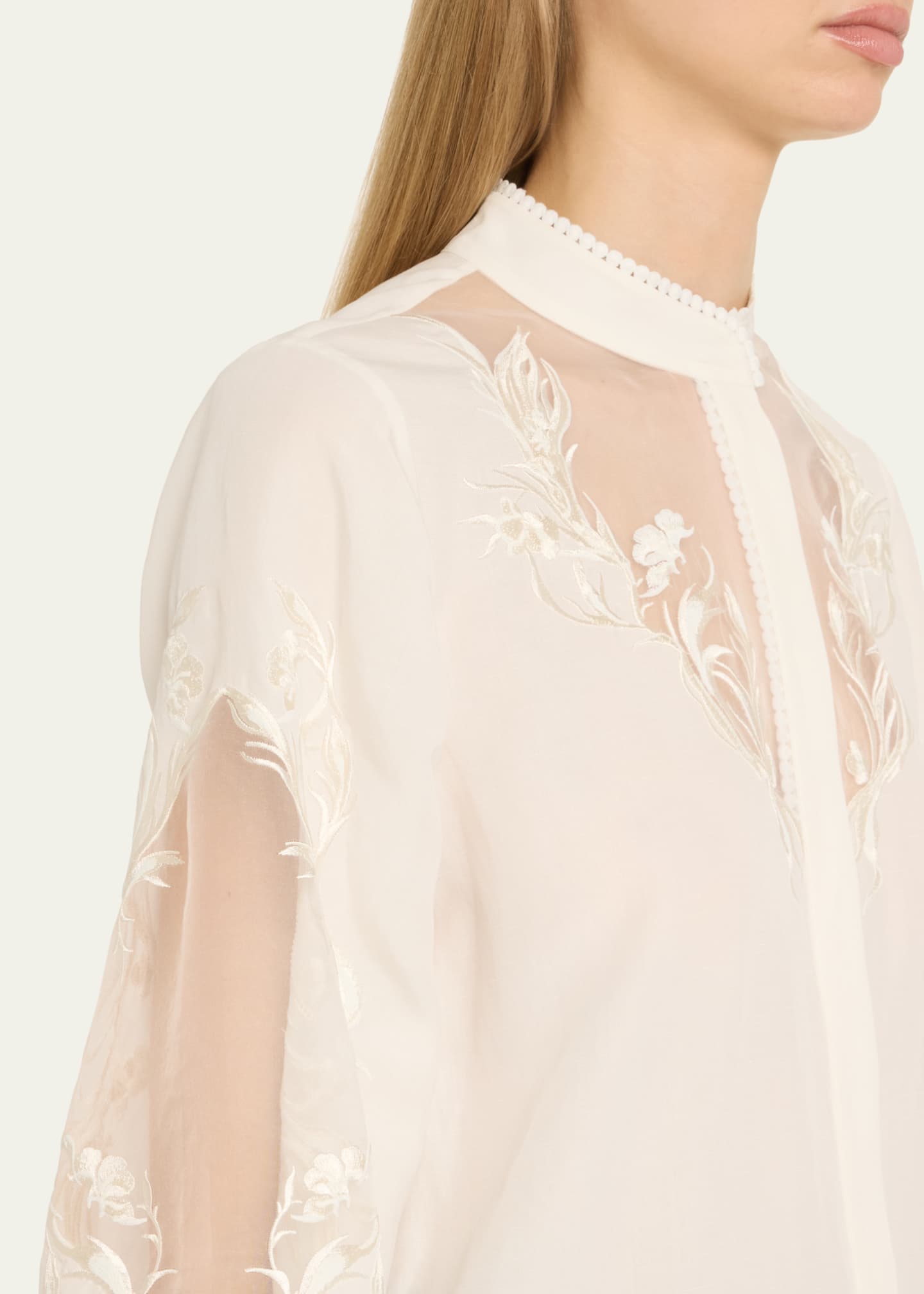 Kobi Halperin Angela Embroidered Sheer-Inset Blouse - Bergdorf Goodman