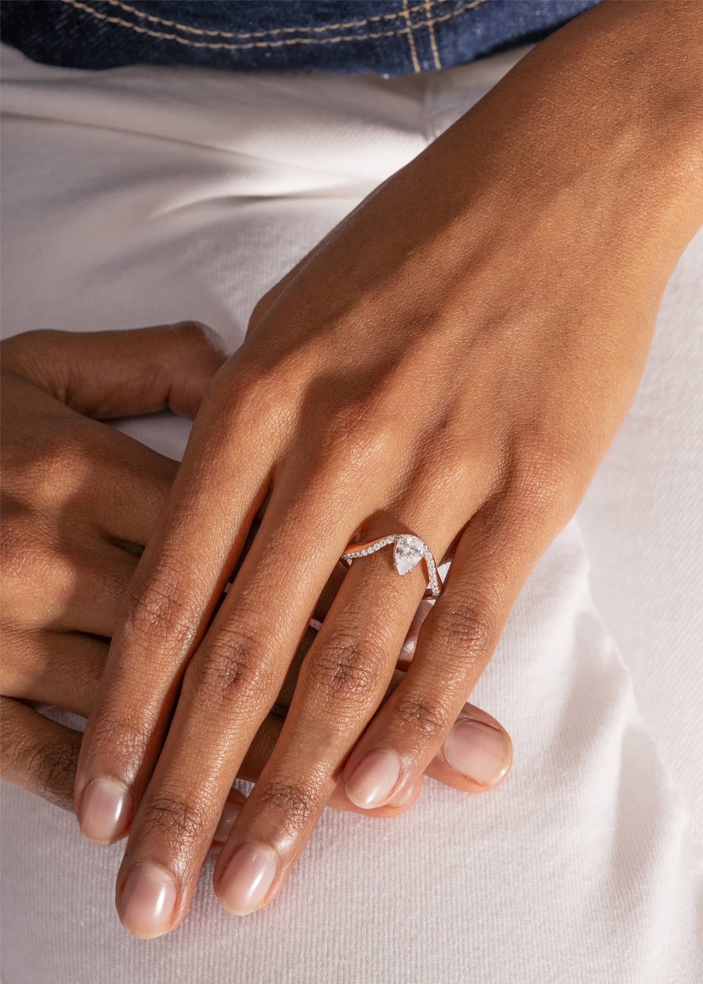 MARIE MAS 18K Rose Gold Half Pave and Floating Diamond Pear Halo Ring ...