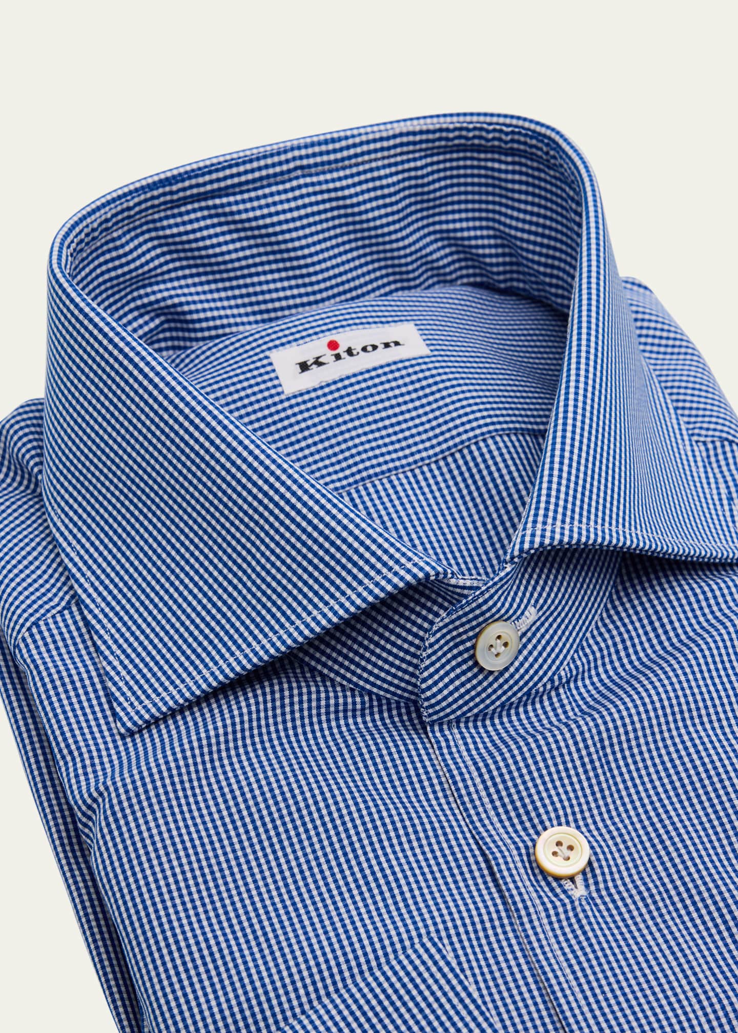 Kiton Men's Cotton Micro-Gingham Dress Shirt - Bergdorf Goodman