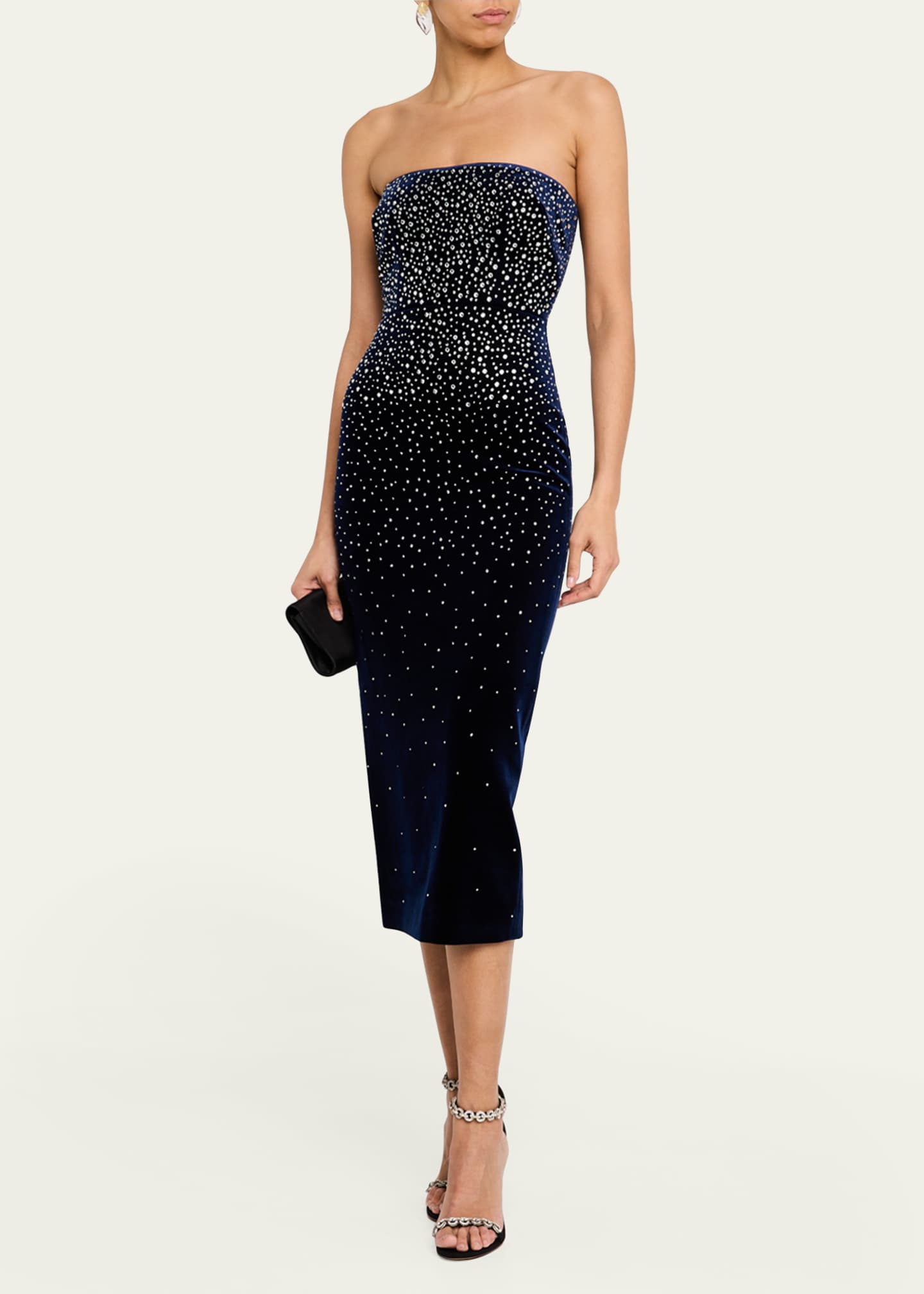 Alex Perry Strapless Crystal Velvet Midi Dress - Bergdorf Goodman
