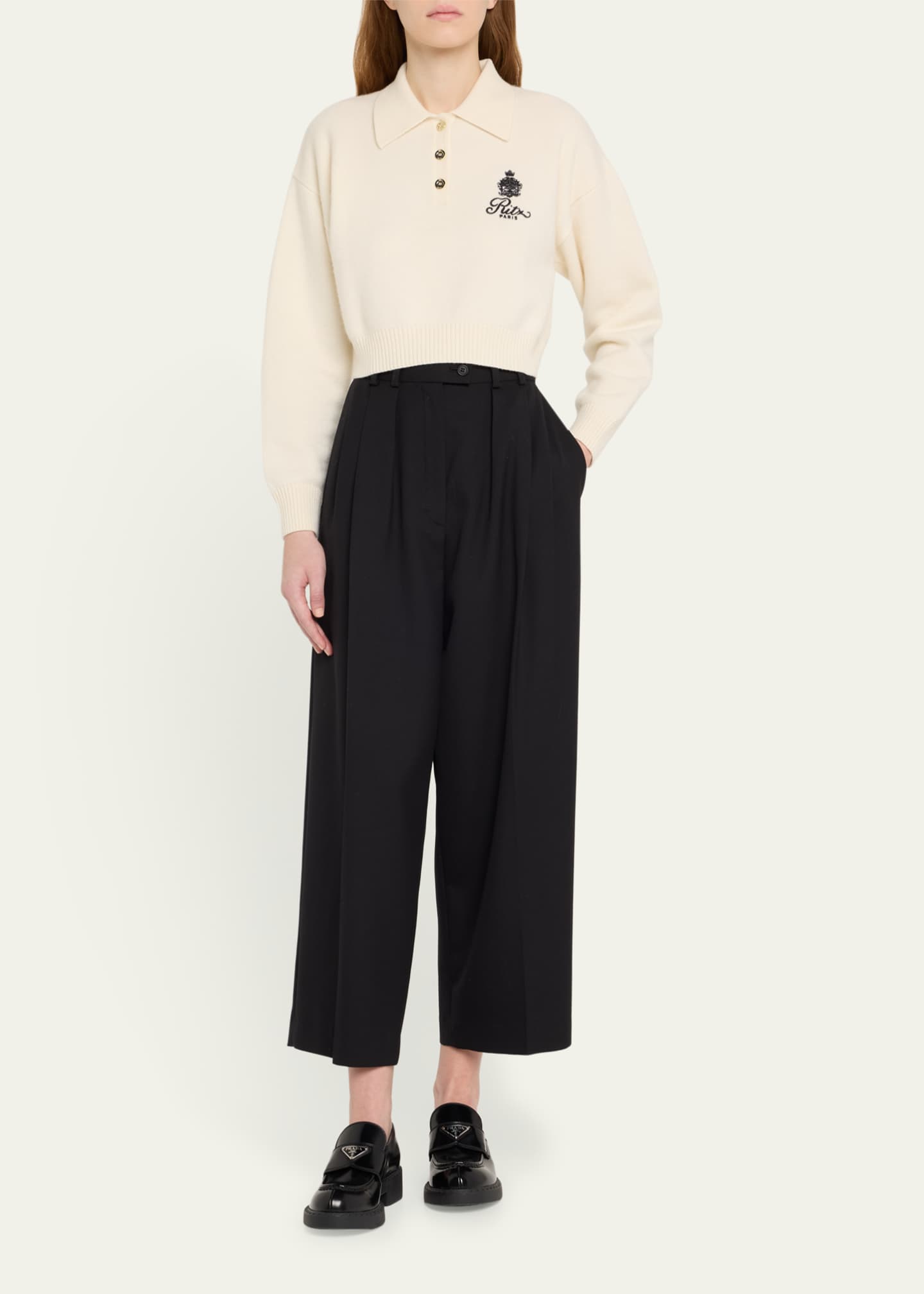 FRAME FRAME x Ritz Paris Crest Cashmere Polo Sweater - Bergdorf Goodman