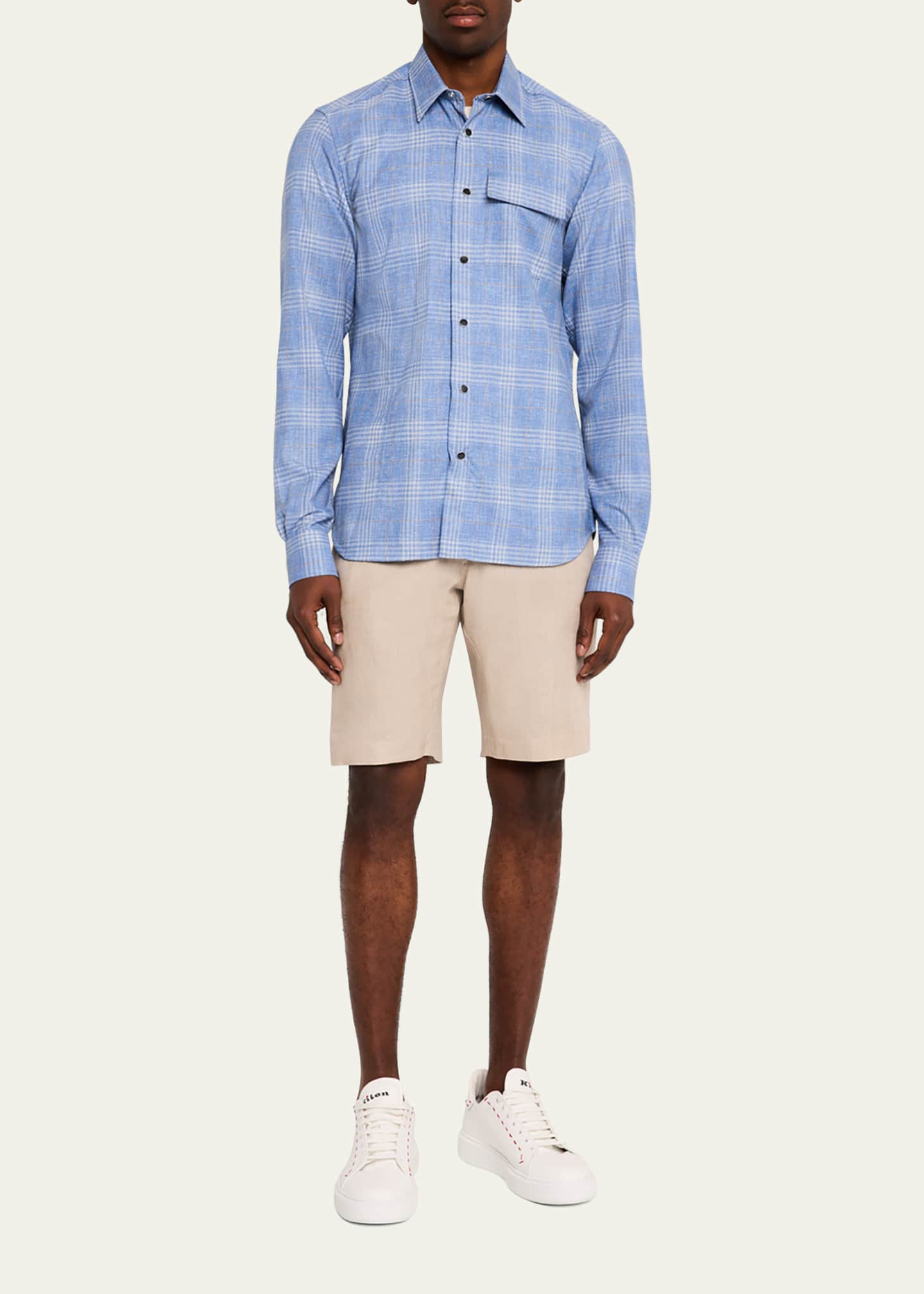 Kiton Men's Wool Plaid Snap-Front Overshirt - Bergdorf Goodman