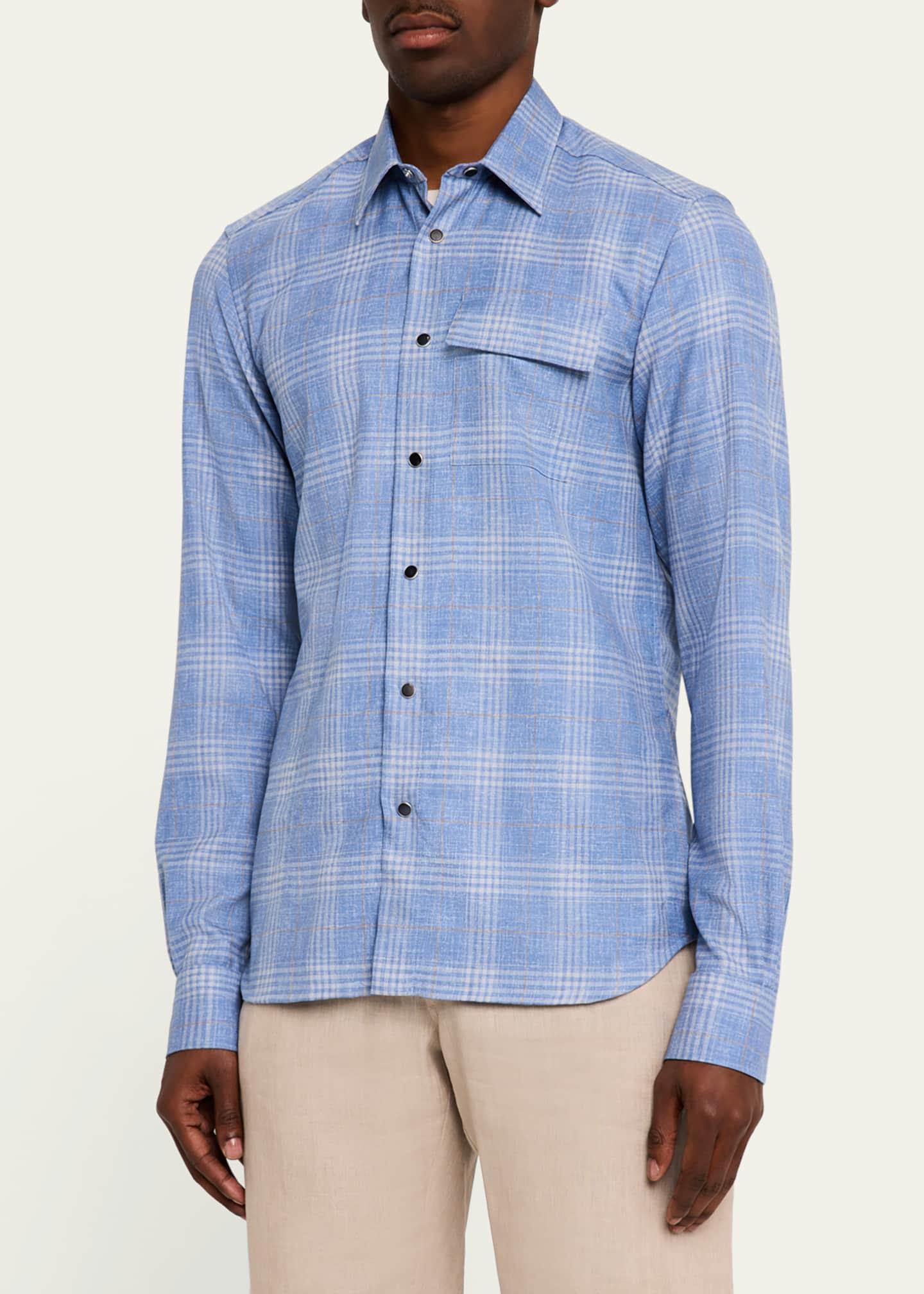 Kiton Men's Wool Plaid Snap-Front Overshirt - Bergdorf Goodman