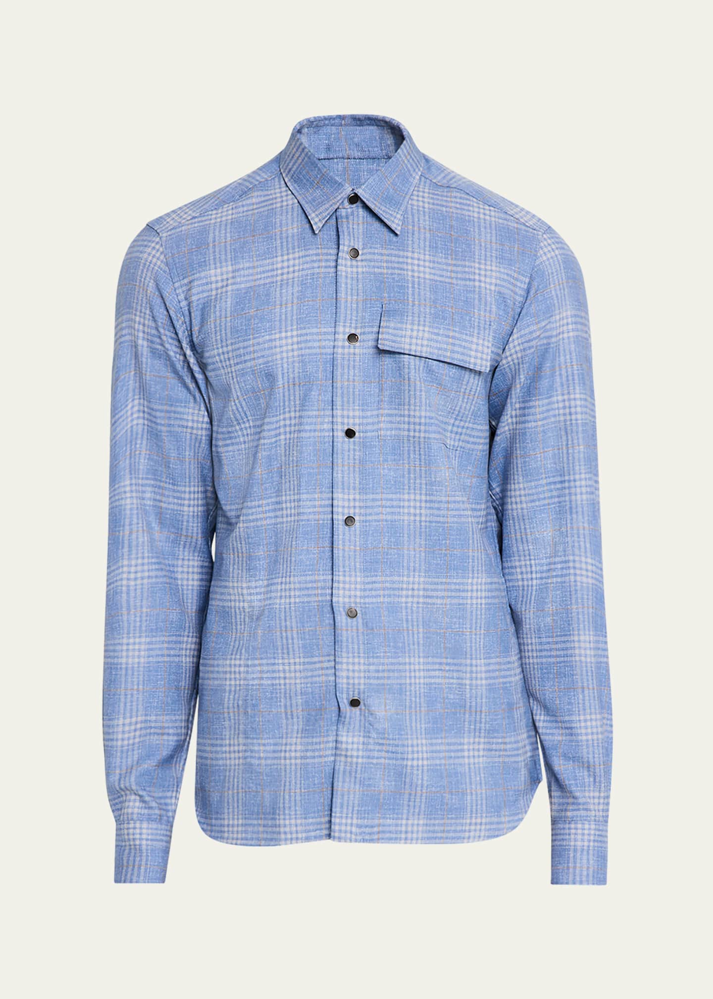 Kiton Men's Wool Plaid Snap-Front Overshirt - Bergdorf Goodman