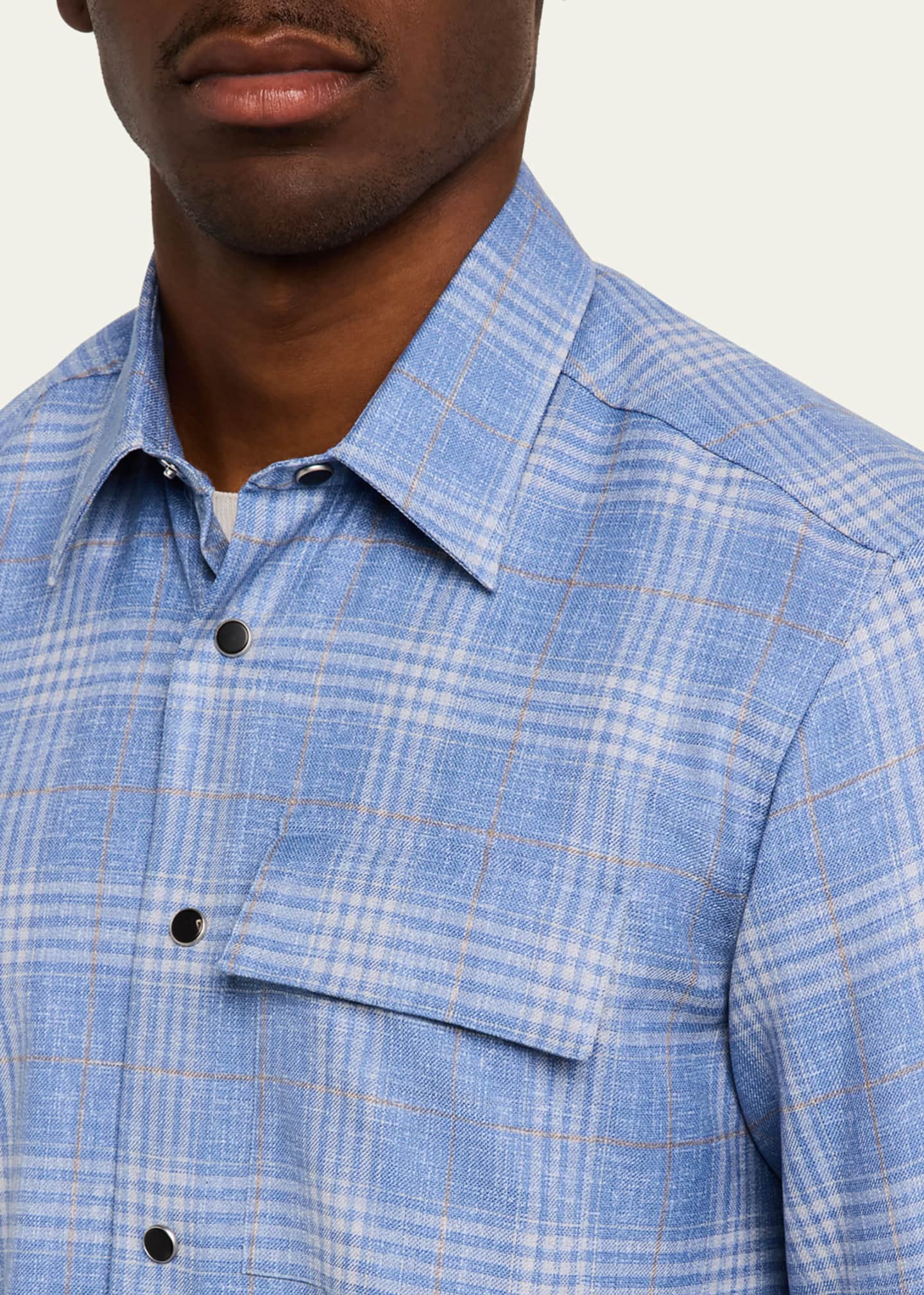 Kiton Men's Wool Plaid Snap-Front Overshirt - Bergdorf Goodman