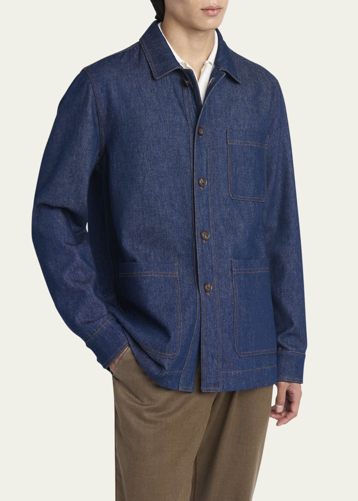 Kiton Men's Denim Workshirt - Bergdorf Goodman