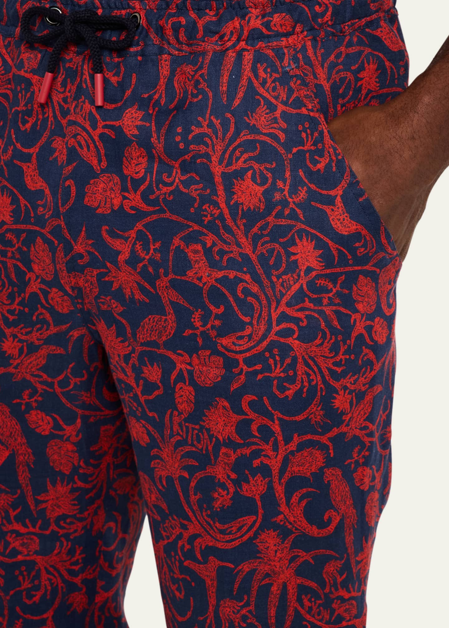 Kiton Men's Linen Coral-Print Stretch Pants - Bergdorf Goodman
