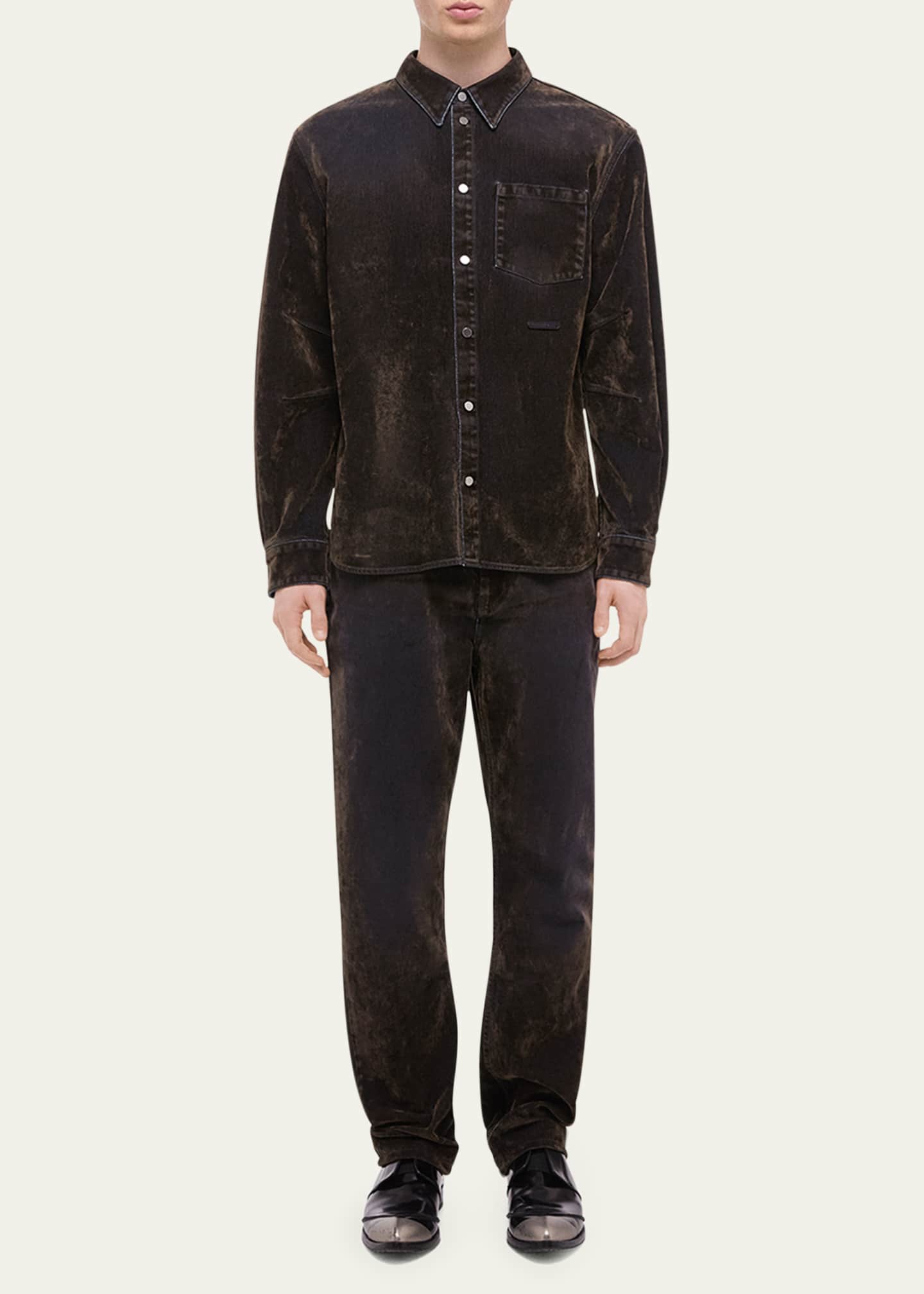 Helmut Lang Men's Flocked Denim Curved Shirt - Bergdorf Goodman