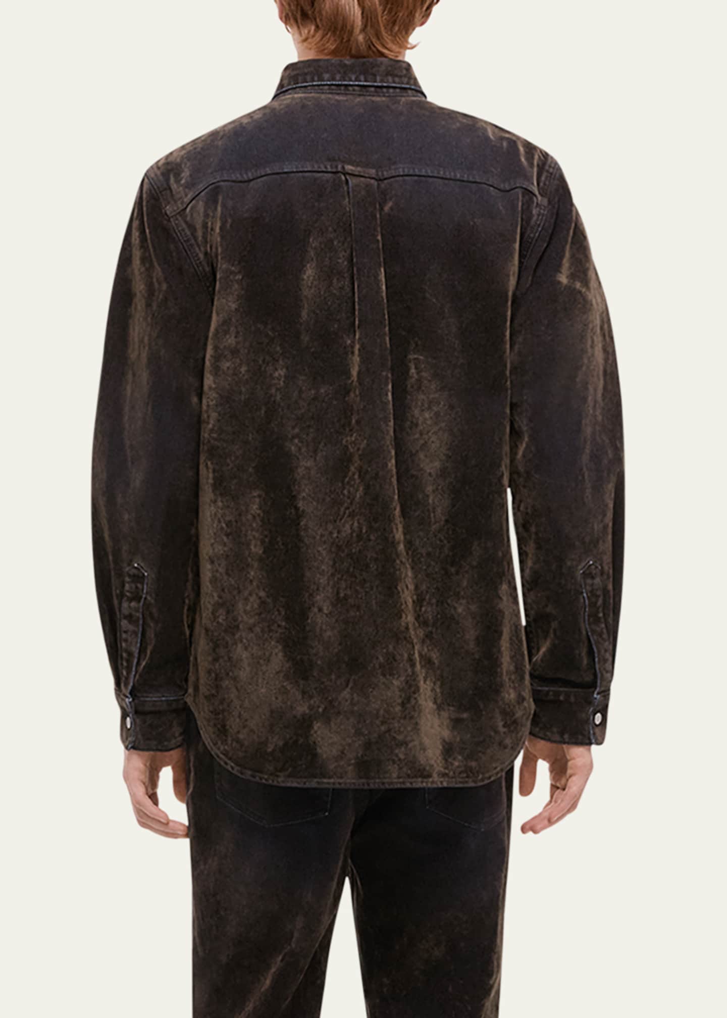 Helmut Lang Men's Flocked Denim Curved Shirt - Bergdorf Goodman