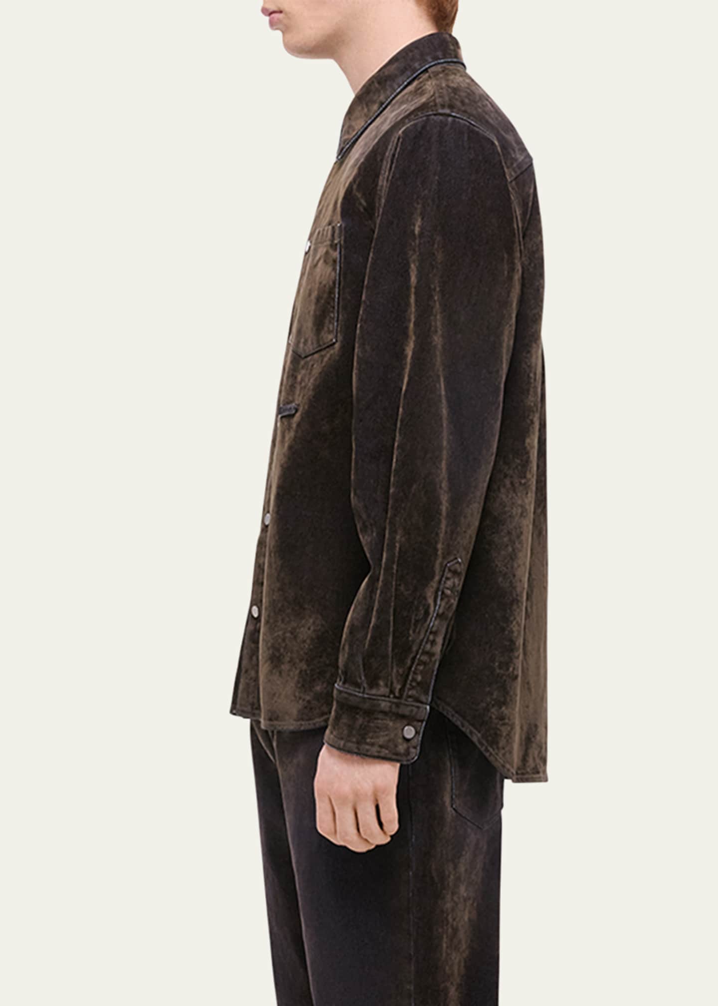 Helmut Lang Men's Flocked Denim Curved Shirt - Bergdorf Goodman