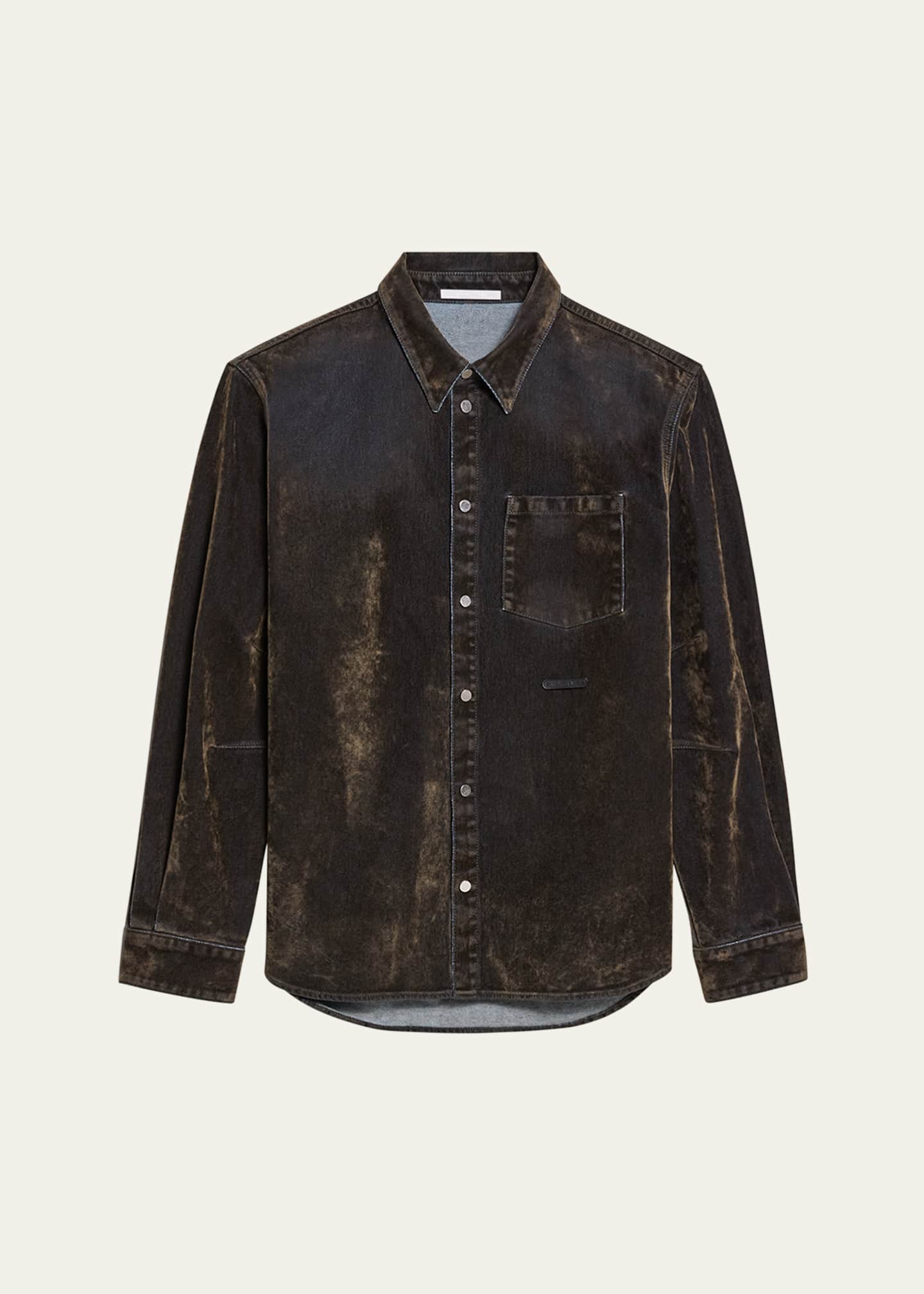 Helmut Lang Men's Flocked Denim Curved Shirt - Bergdorf Goodman