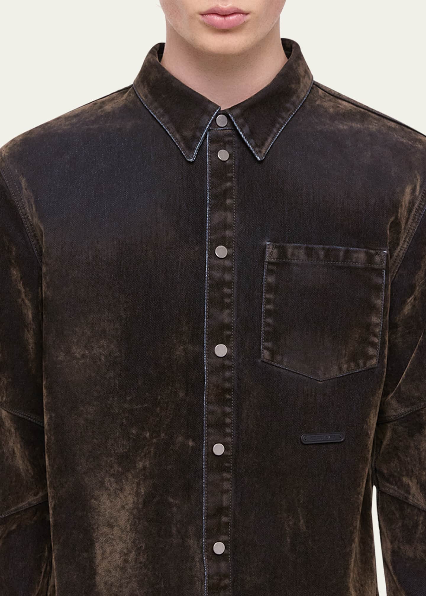 Helmut Lang Men's Flocked Denim Curved Shirt - Bergdorf Goodman
