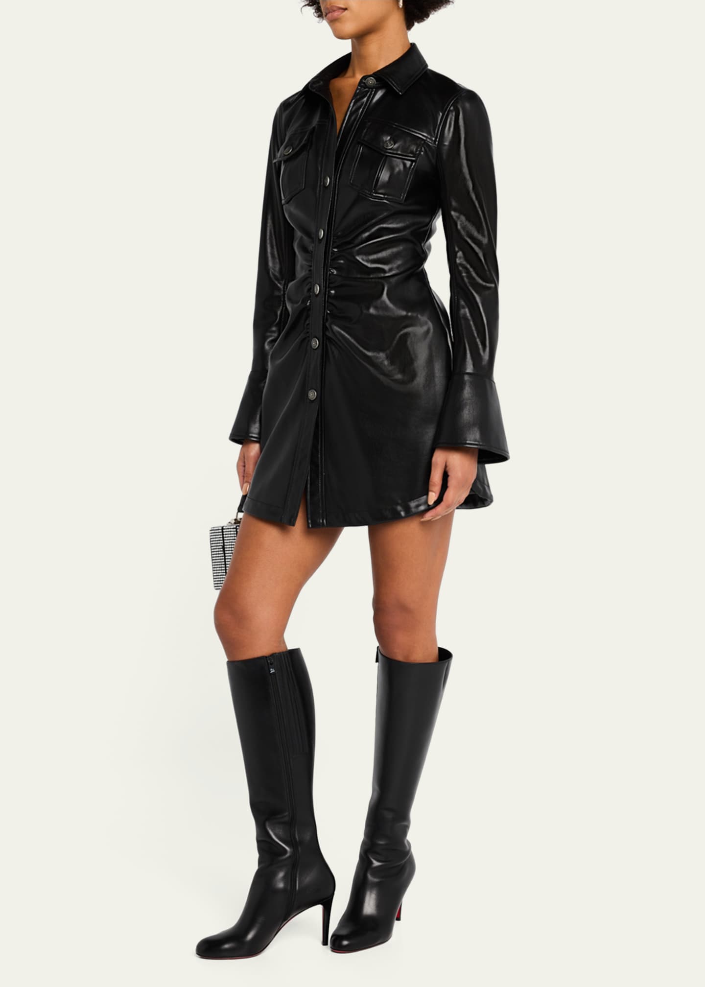 Cinq a Sept Alizee Vegan Leather Mini Shirtdress - Bergdorf Goodman