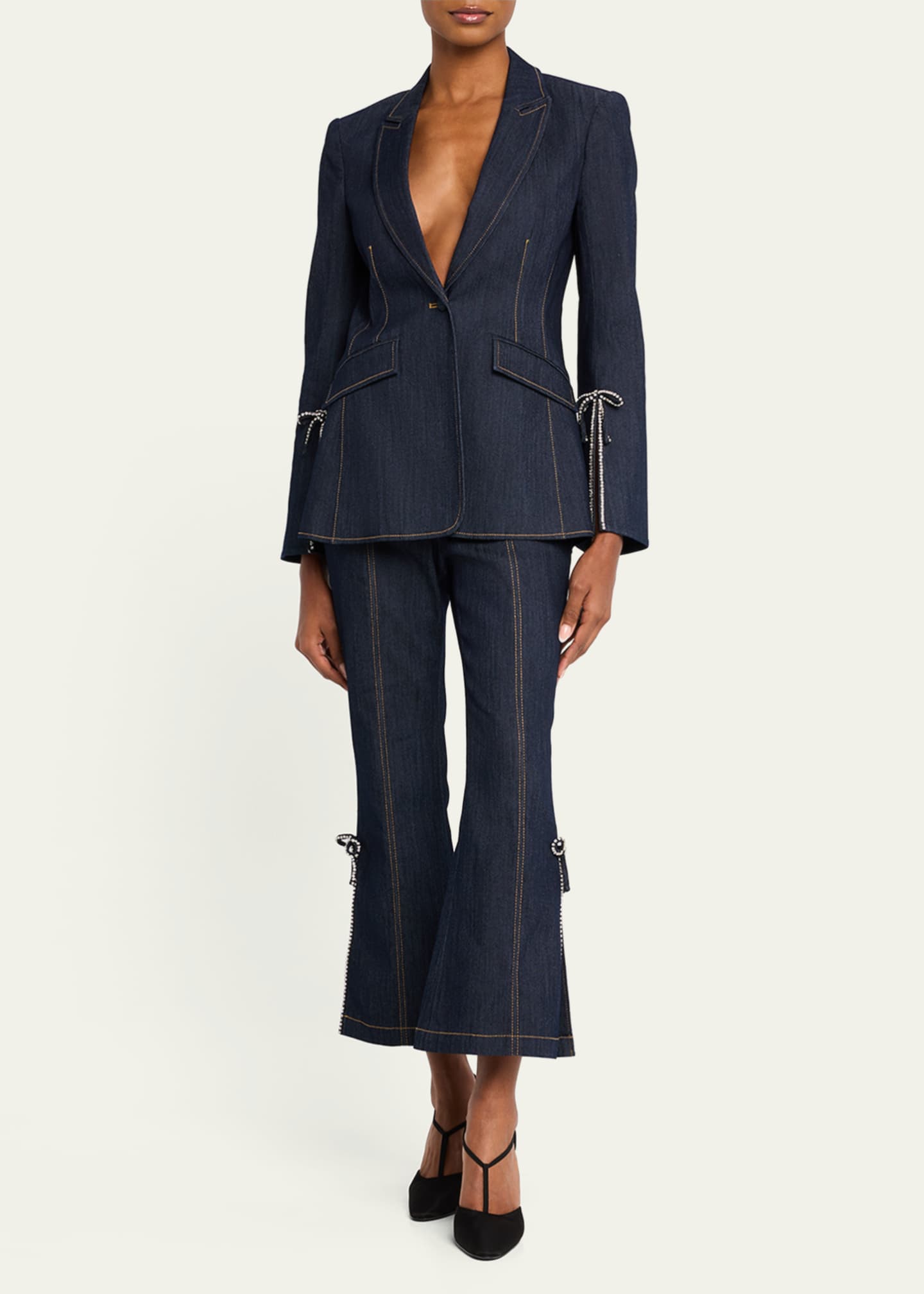 Cinq a Sept Cheyenne Denim Crystal Bow Blazer - Bergdorf Goodman