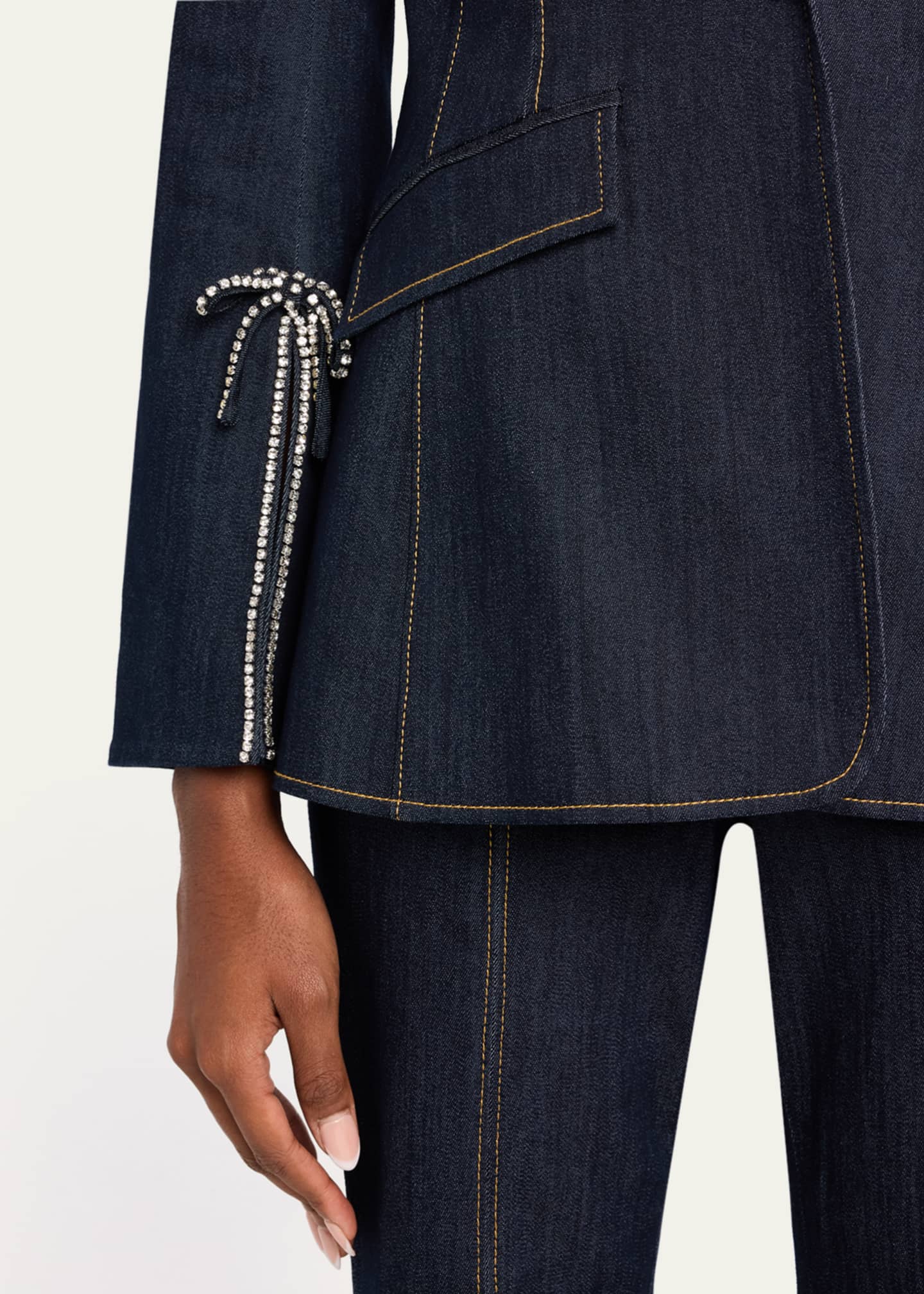 Cinq a Sept Cheyenne Denim Crystal Bow Blazer - Bergdorf Goodman