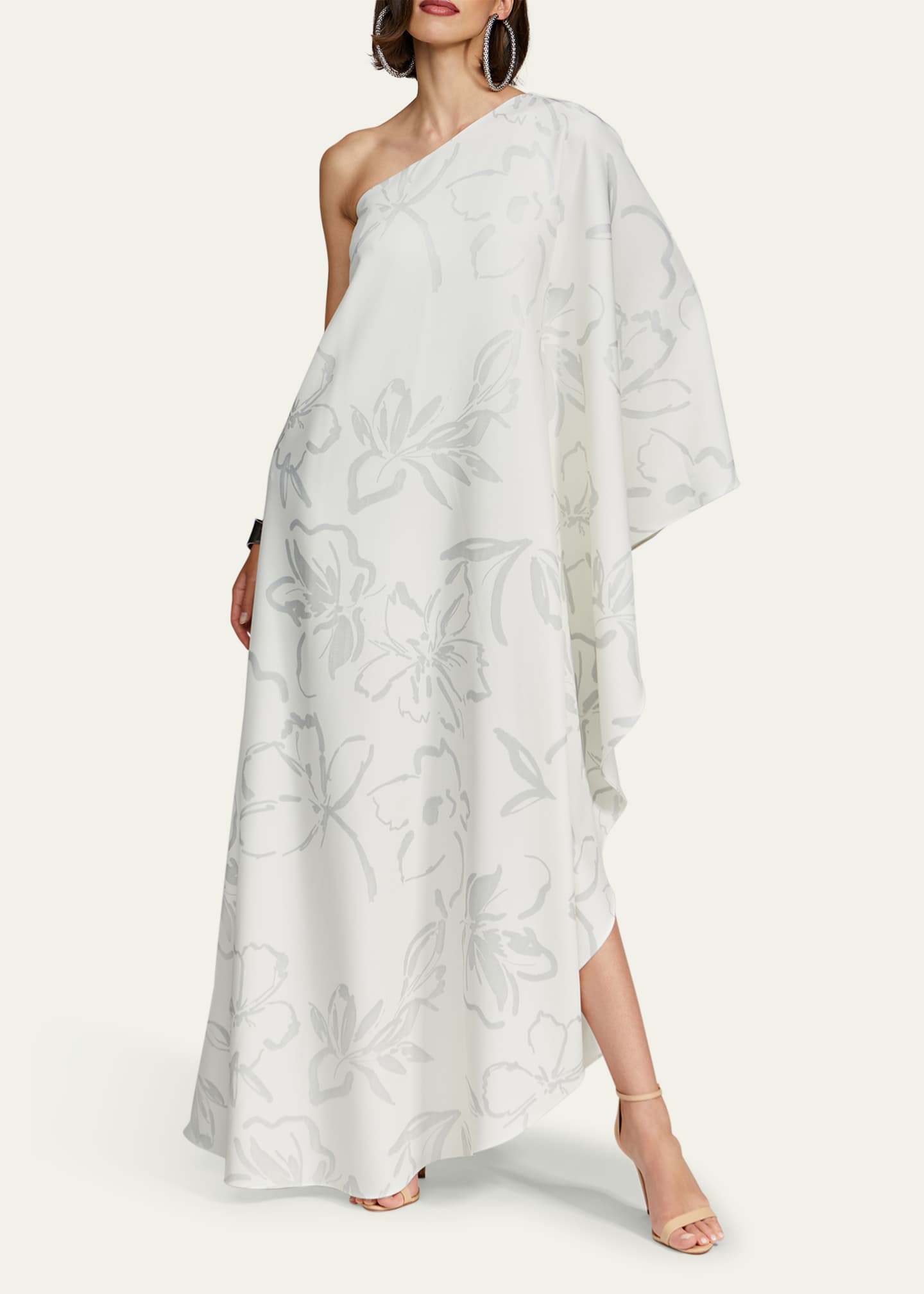 Halston Nevean One-Shoulder Foil Crepe Caftan - Bergdorf Goodman