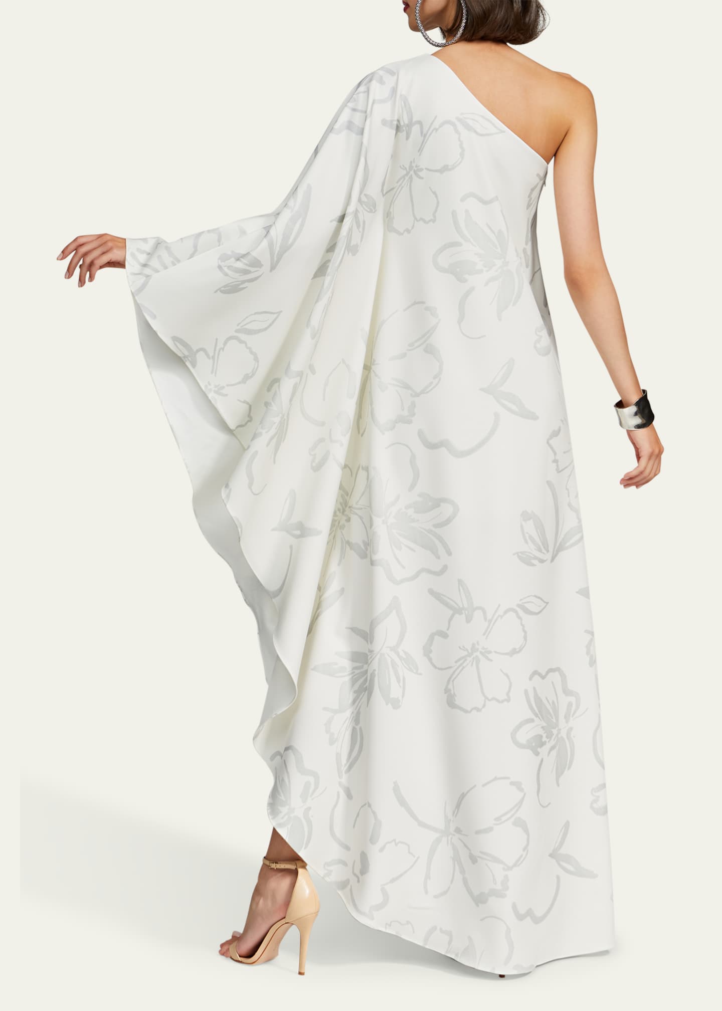 Halston Nevean One-Shoulder Foil Crepe Caftan - Bergdorf Goodman