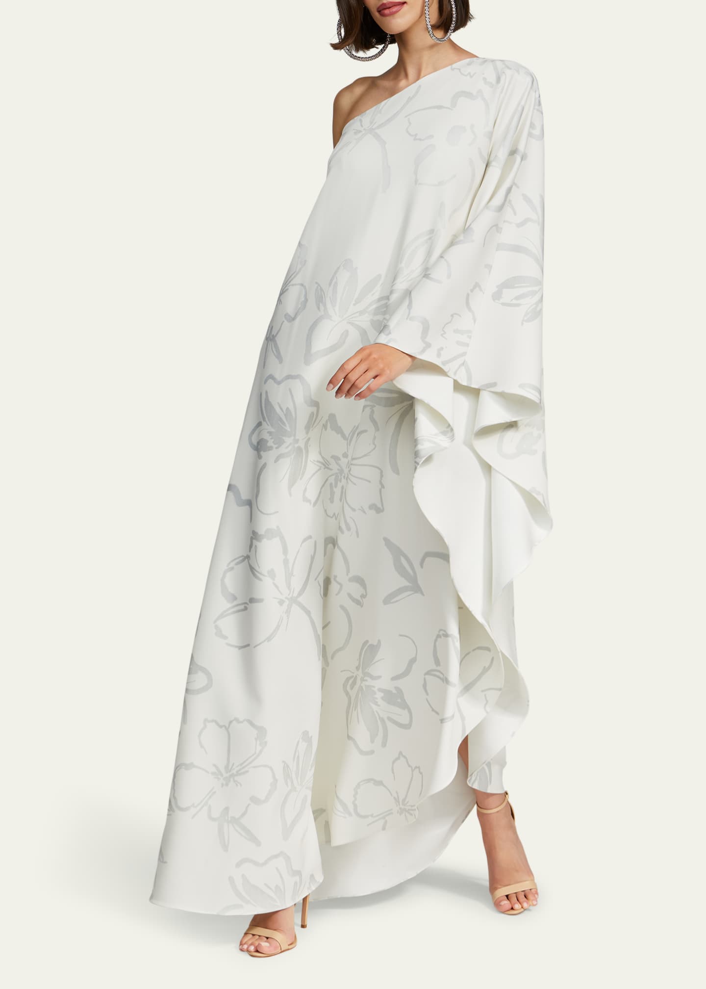 Halston Nevean One-Shoulder Foil Crepe Caftan - Bergdorf Goodman