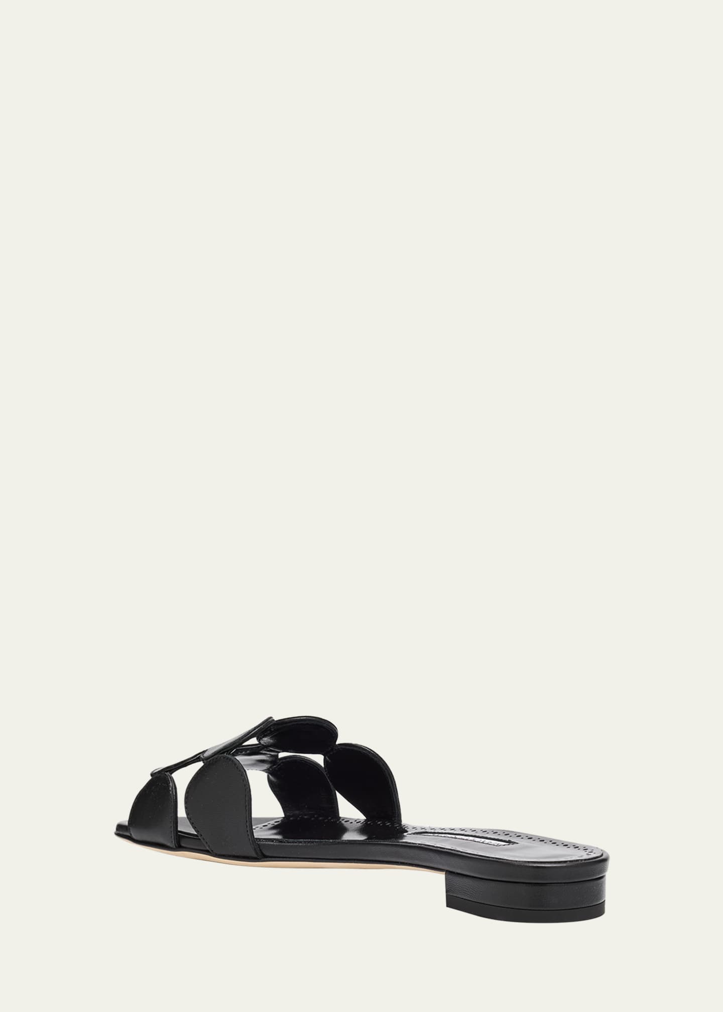 Manolo Blahnik Circle-Cut Leather Flat Slide Sandals - Bergdorf Goodman