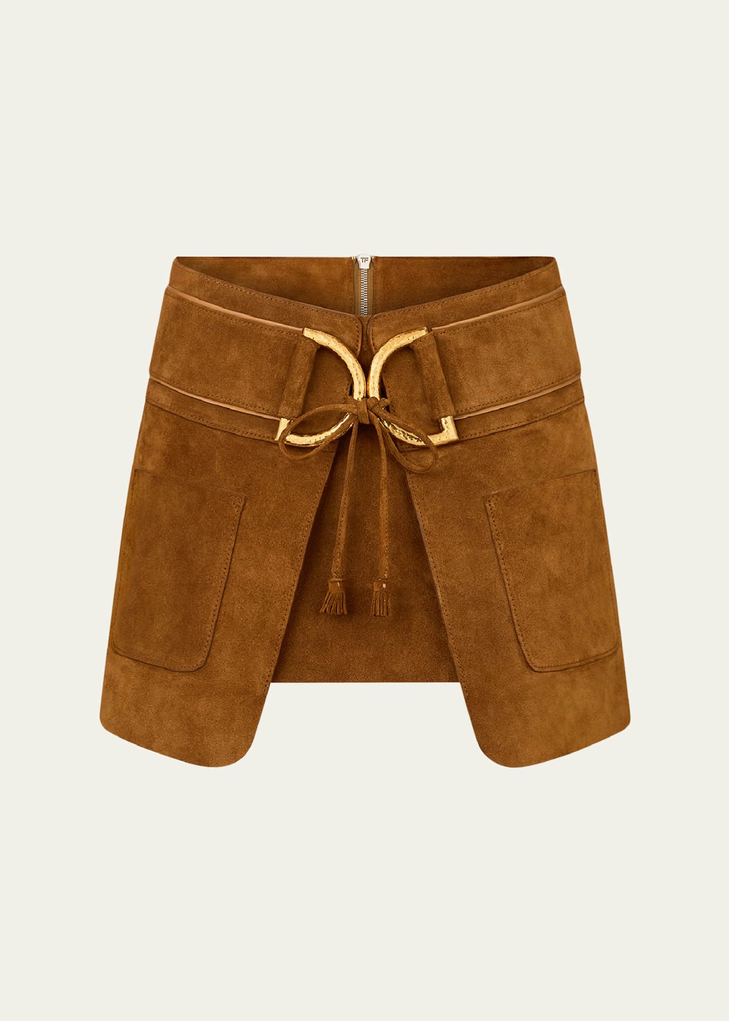 TOM FORD D-Ring Inverted Pleat Mini Suede Skirt - Bergdorf Goodman