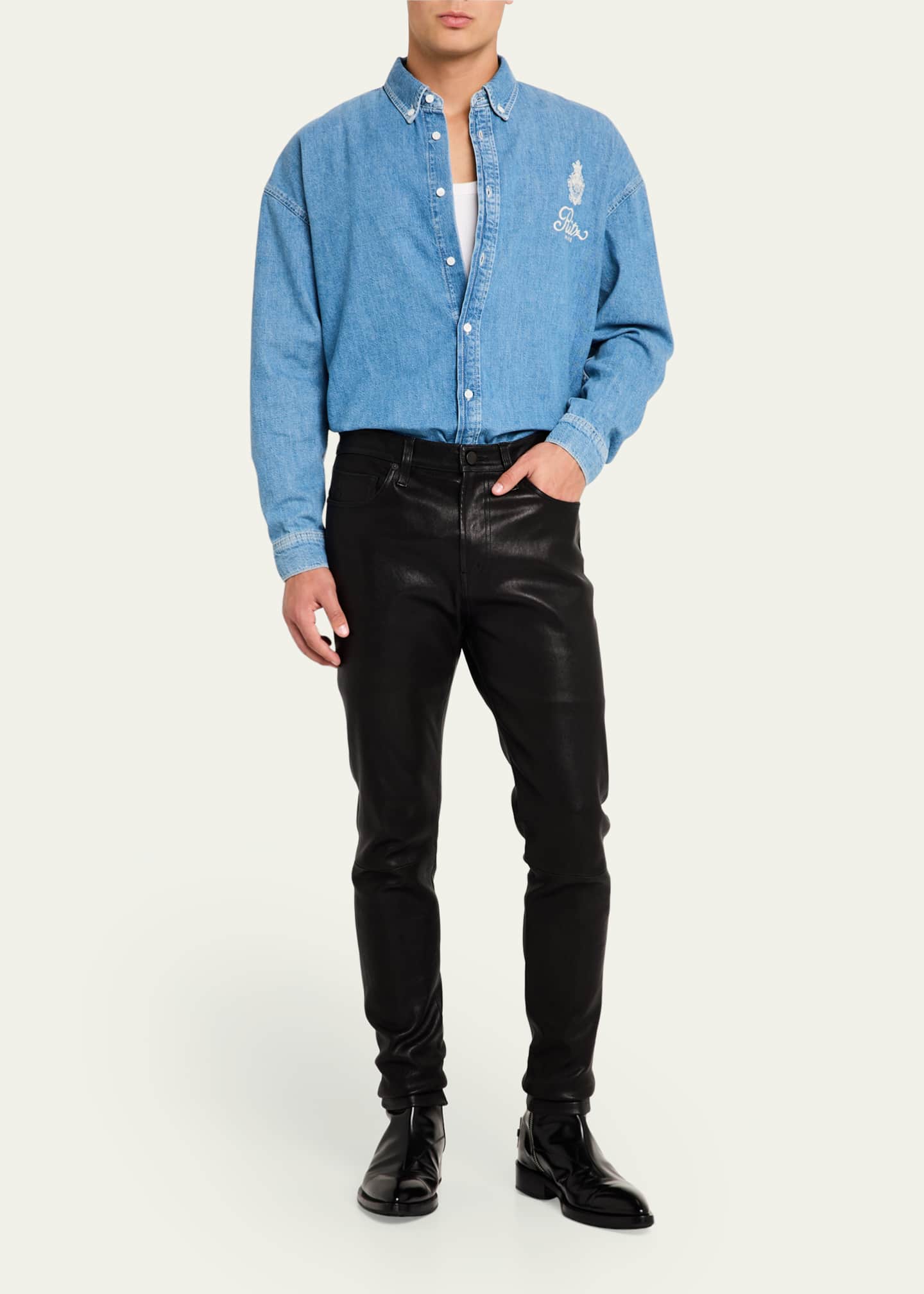FRAME x Ritz Paris x Ritz Paris Men's Crest Denim Shirt - Bergdorf Goodman