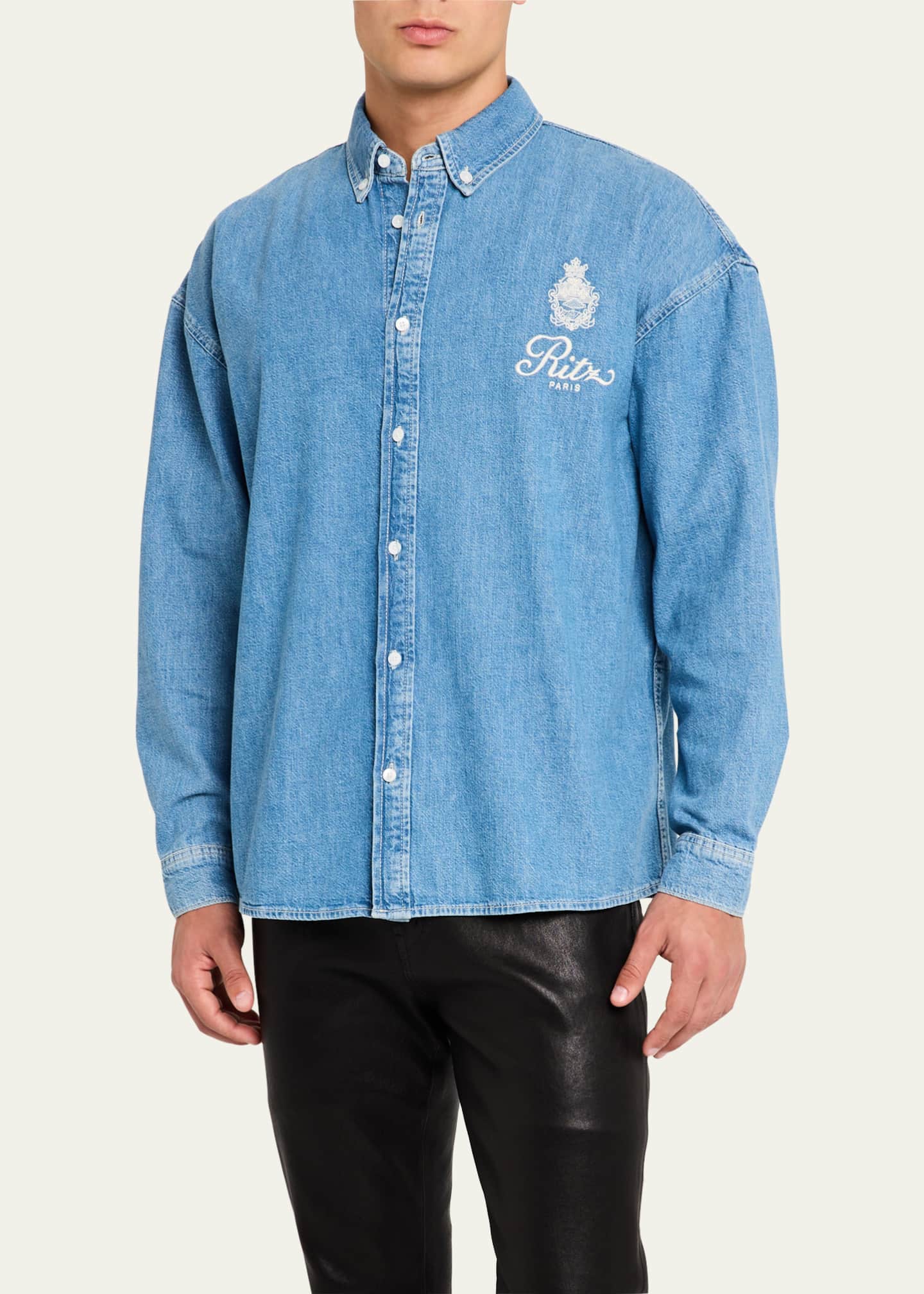 FRAME x Ritz Paris x Ritz Paris Men's Crest Denim Shirt - Bergdorf Goodman
