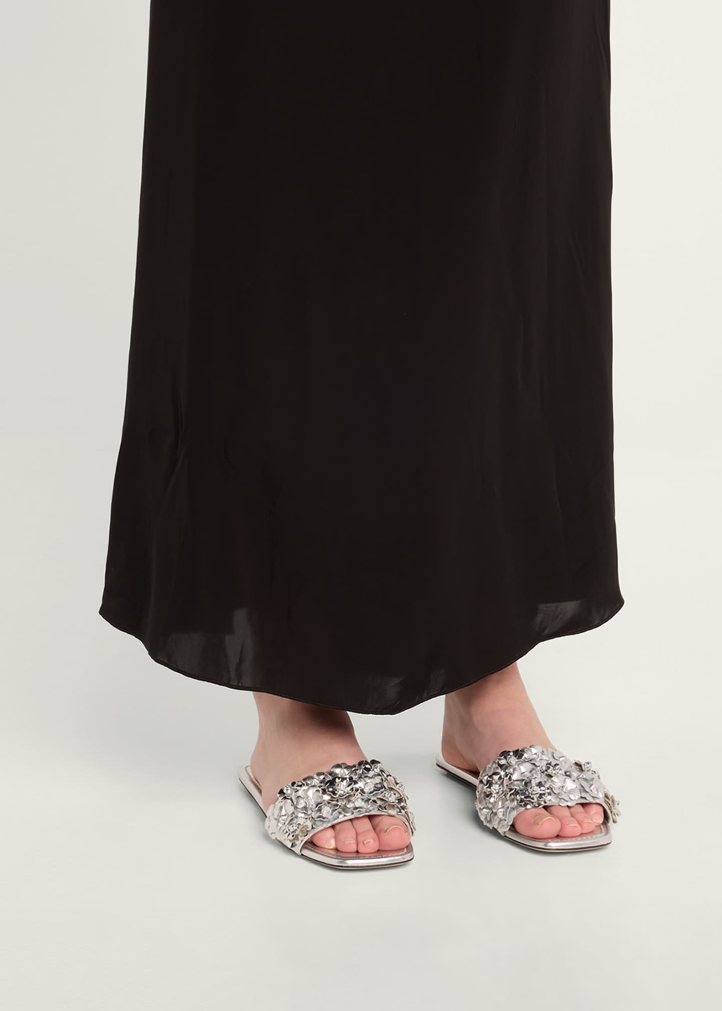 Stuart Weitzman Meadow Metallic Leather Flower Slides - Bergdorf Goodman