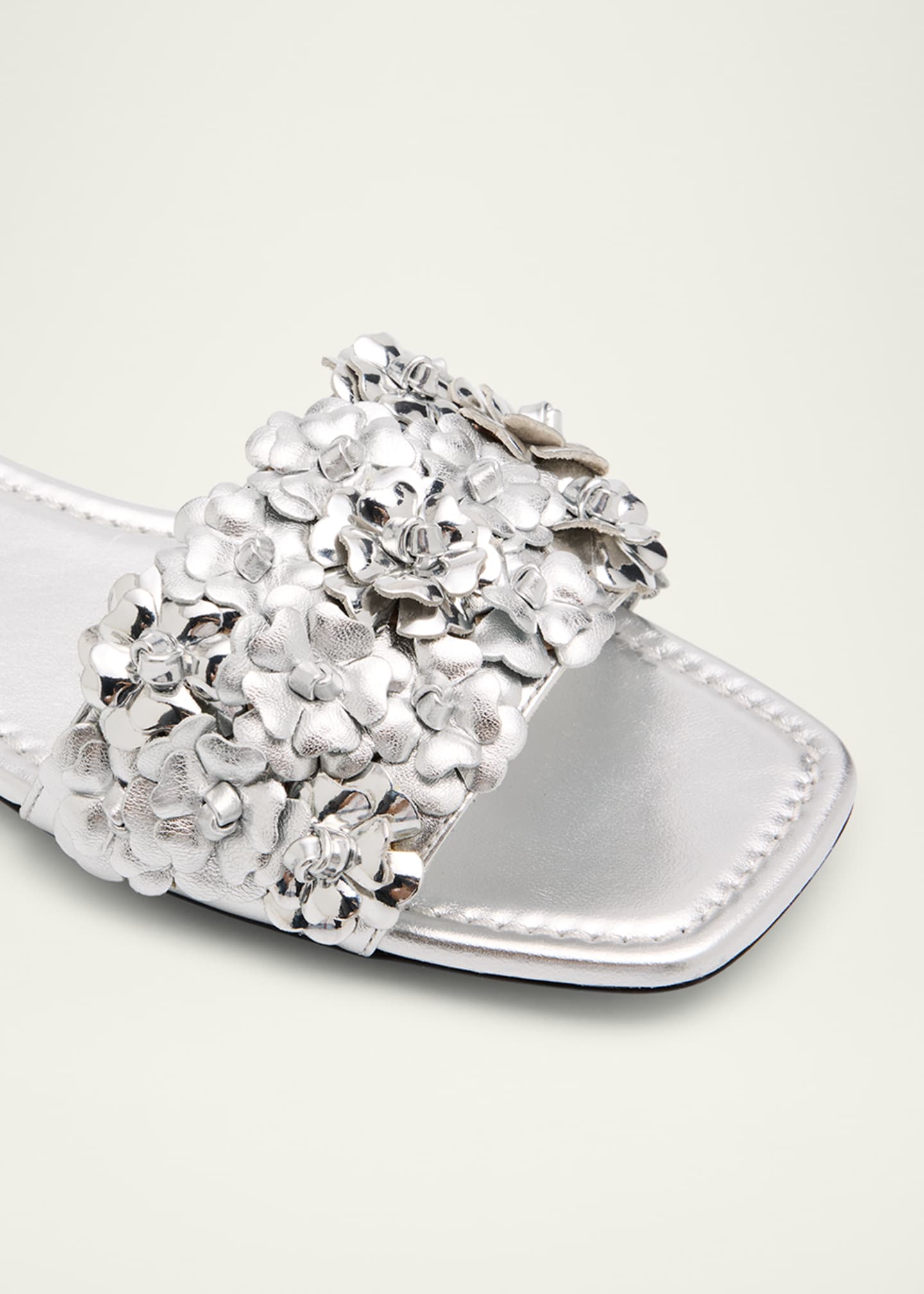 Stuart Weitzman Meadow Metallic Leather Flower Slides - Bergdorf Goodman