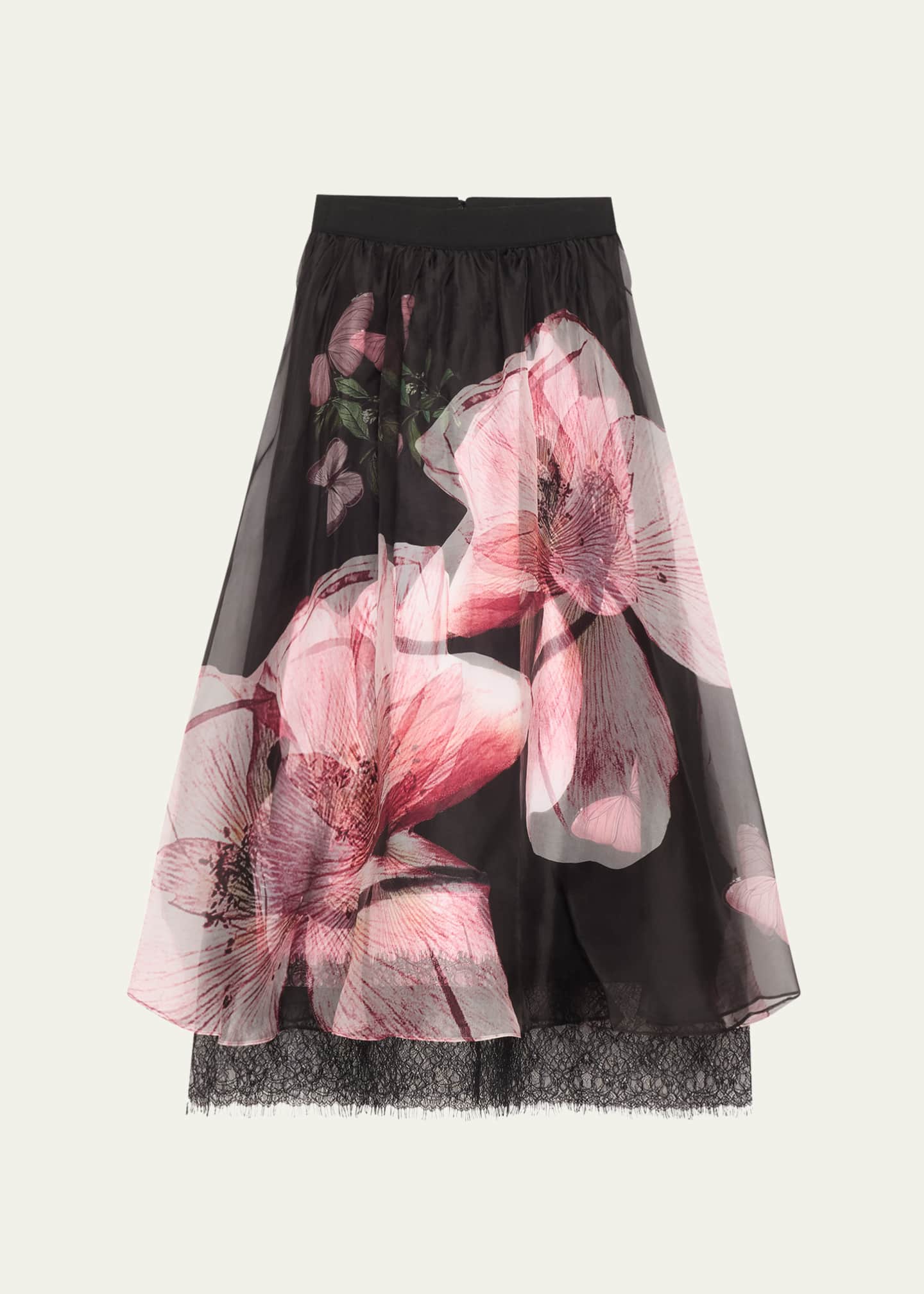 Alice + Olivia Luna Floral Nilda Voluminous Lace-Trim Maxi Skirt ...