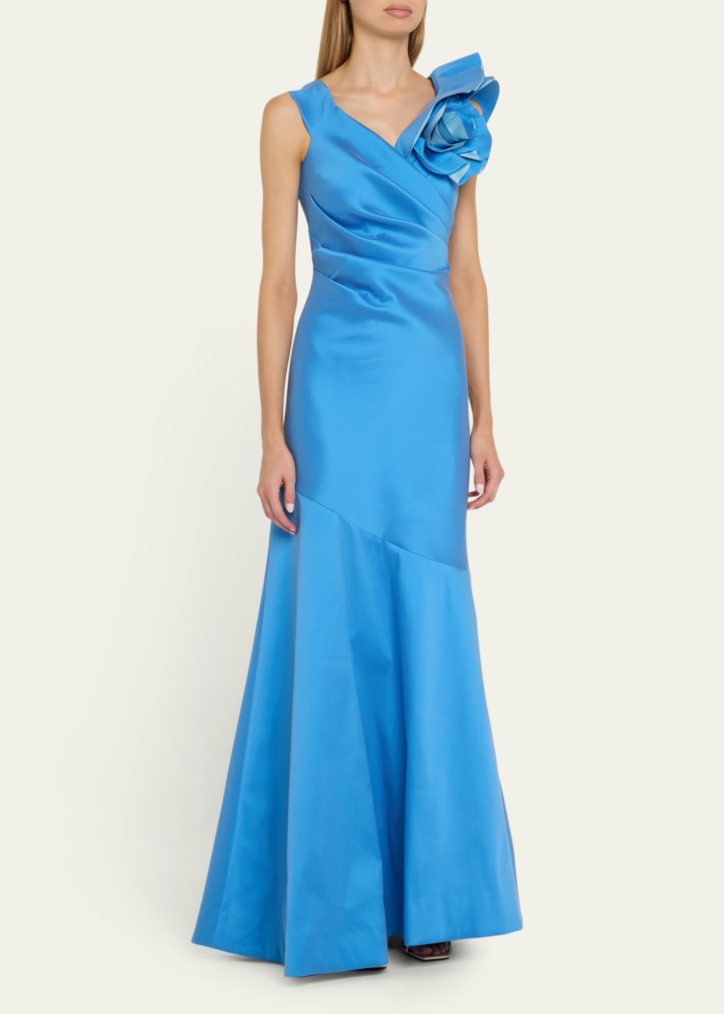 Rickie Freeman for Teri Jon Ruched Flower Applique Gazar Trumpet Gown ...