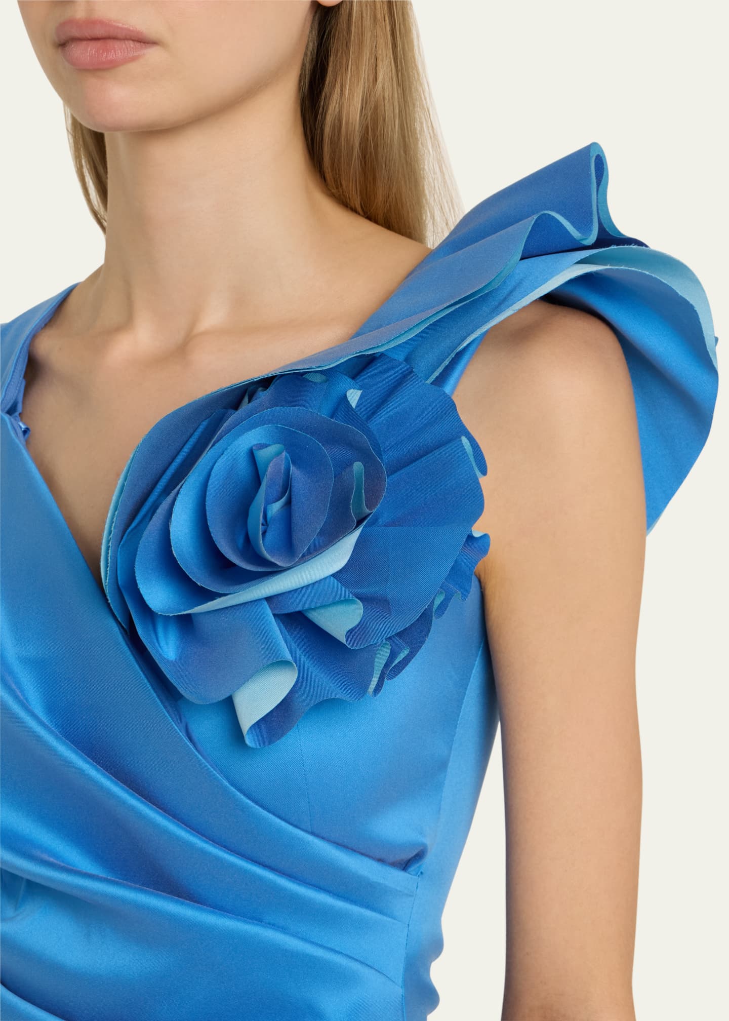 Rickie Freeman for Teri Jon Ruched Flower Applique Gazar Trumpet Gown ...