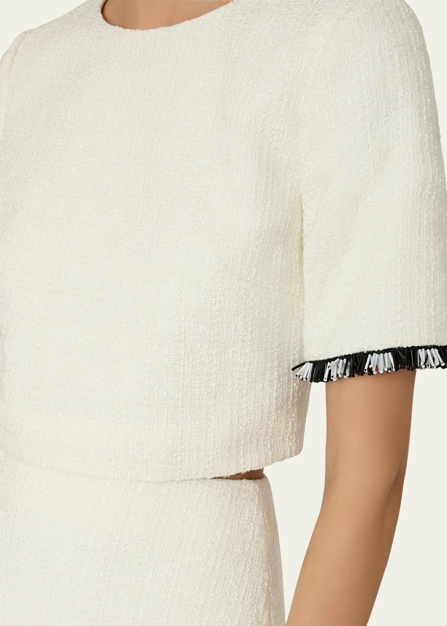 Milly Lee Bead Fringe Tweed Crop Top - Bergdorf Goodman