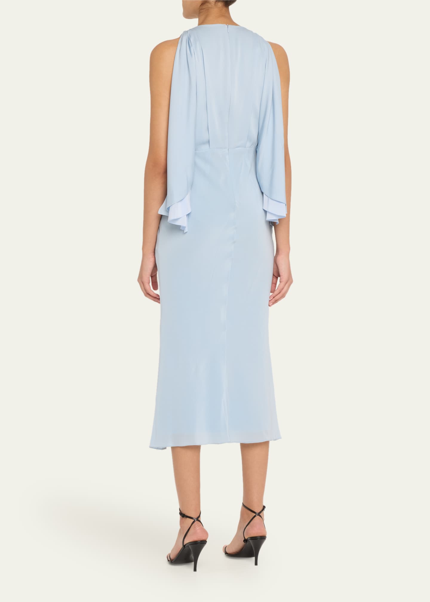 Brandon Maxwell Deep V Cascade Midi Silk Dress - Bergdorf Goodman