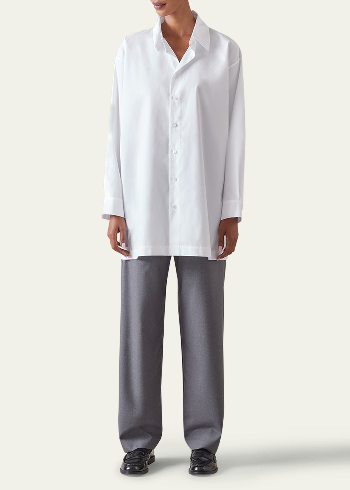 Eskandar Slim A-line Back Pleat Shirt With Collar (Long Plus Length ...