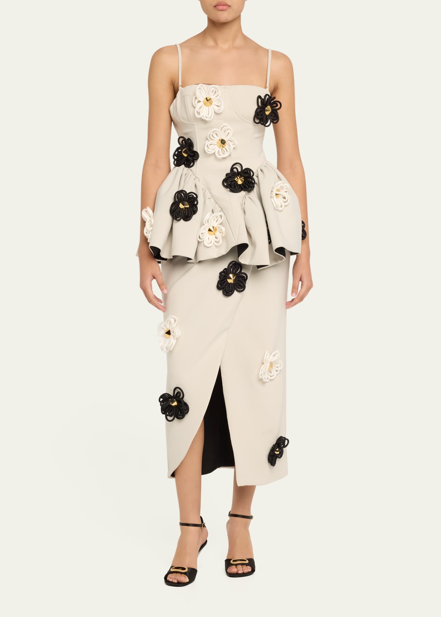 HARBISON Flora Cyclone Flower Applique Peplum Top - Bergdorf Goodman