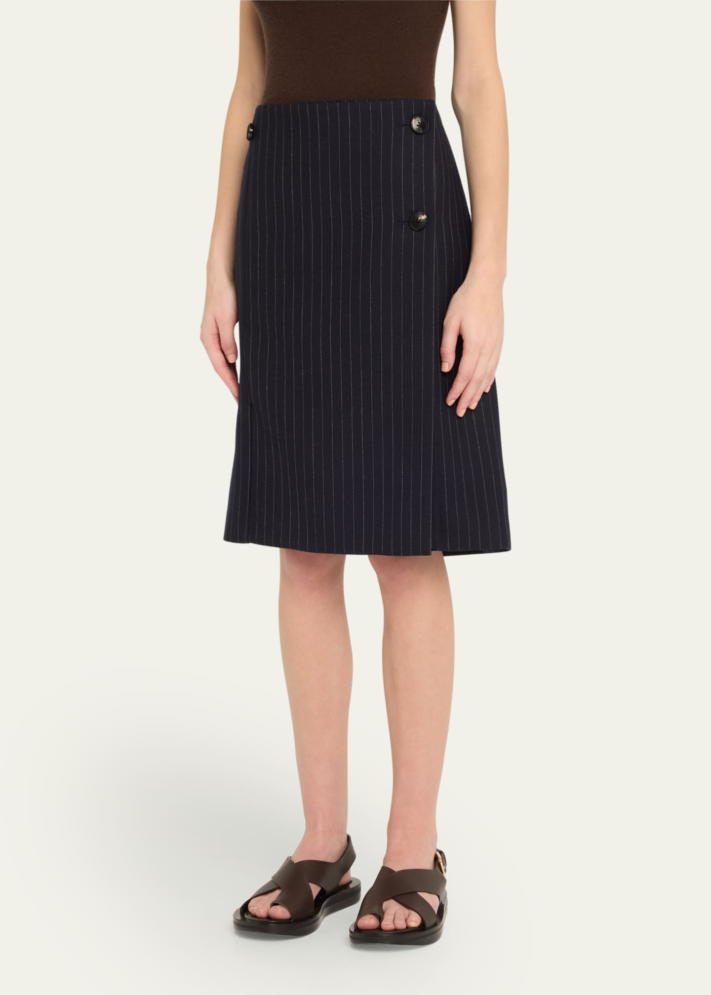 Co Pinstripe Wrap Wool Skirt - Bergdorf Goodman