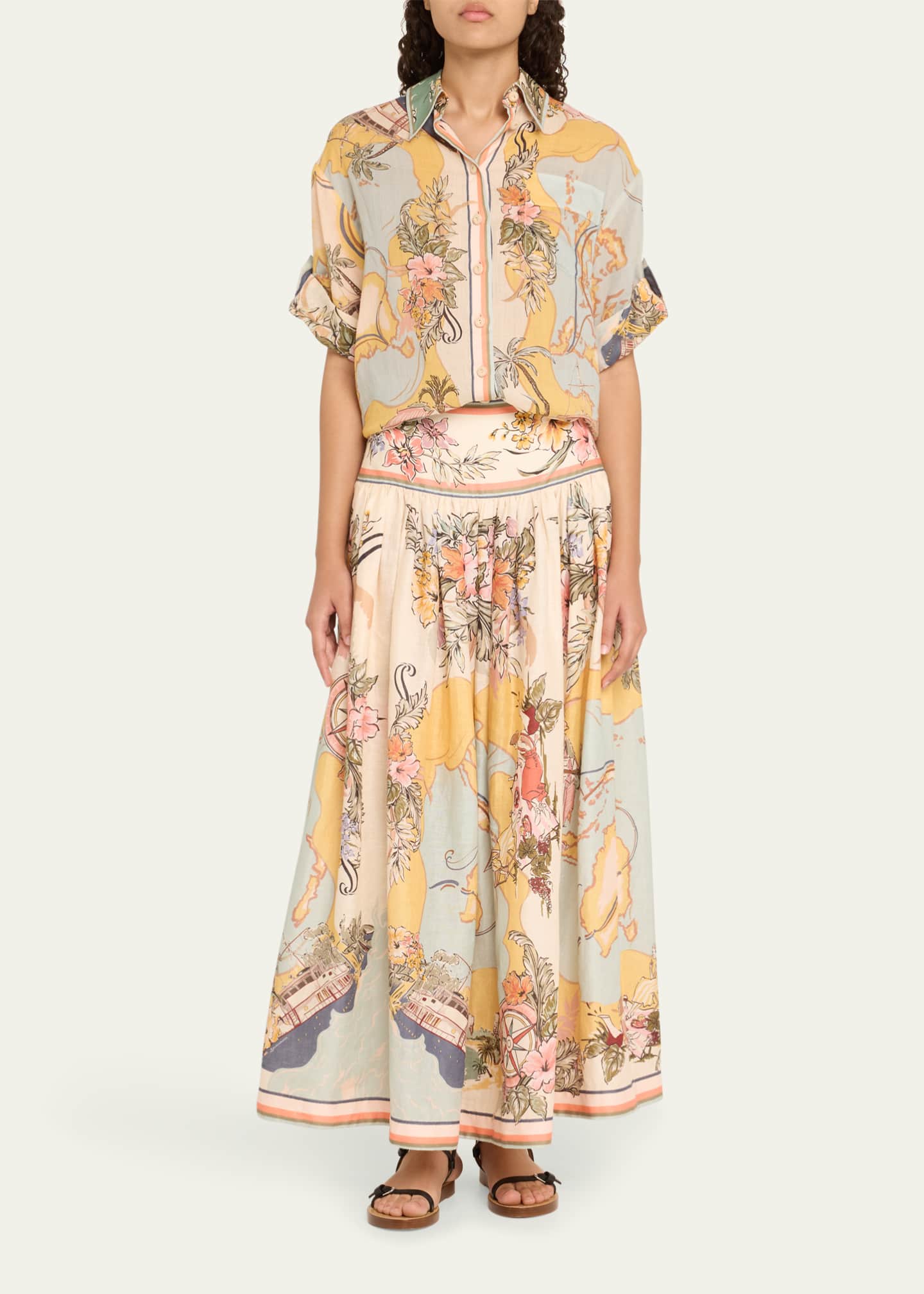 Zimmermann Tallow Nautical Map Midi Skirt - Bergdorf Goodman