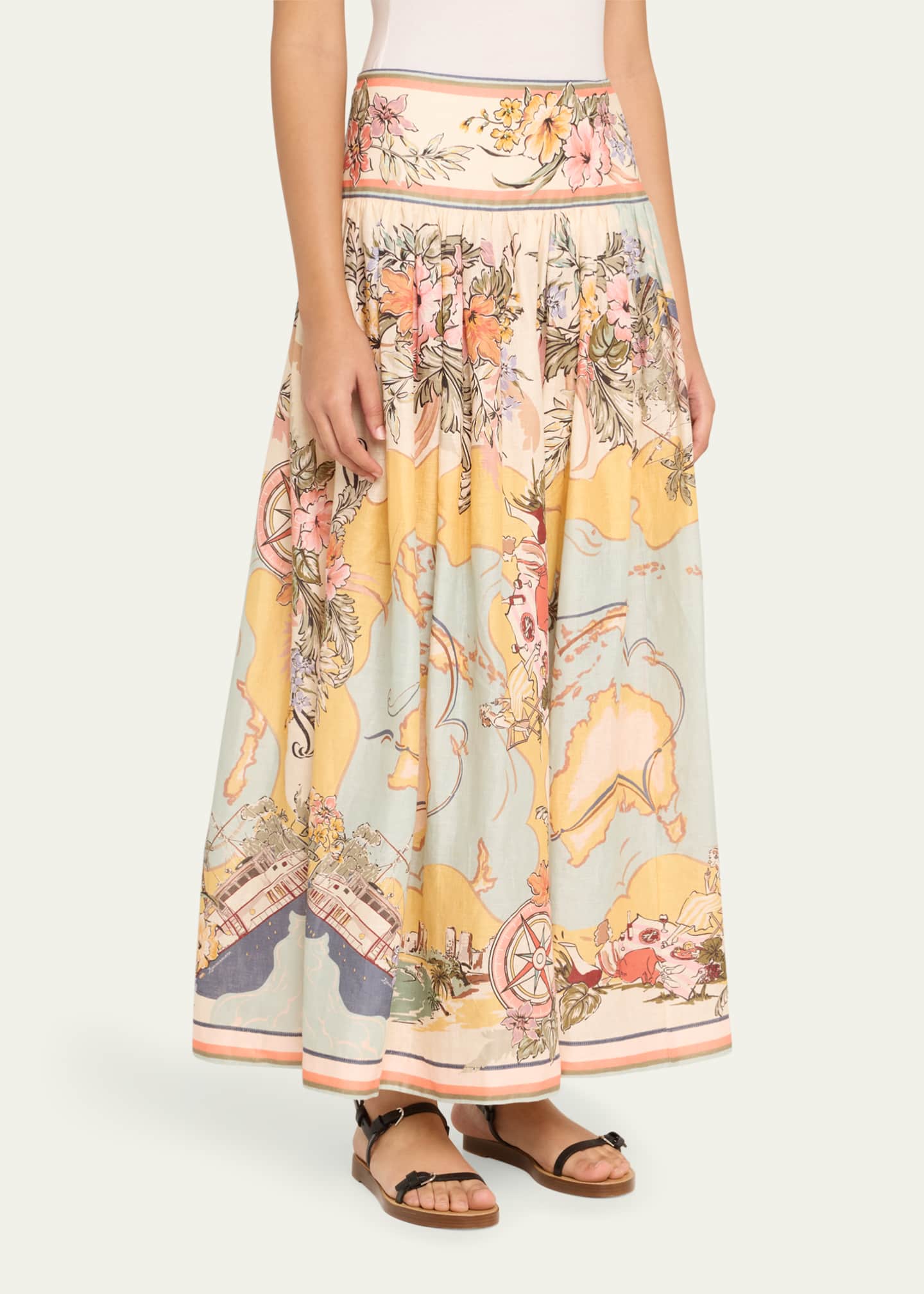 Zimmermann Tallow Nautical Map Midi Skirt - Bergdorf Goodman