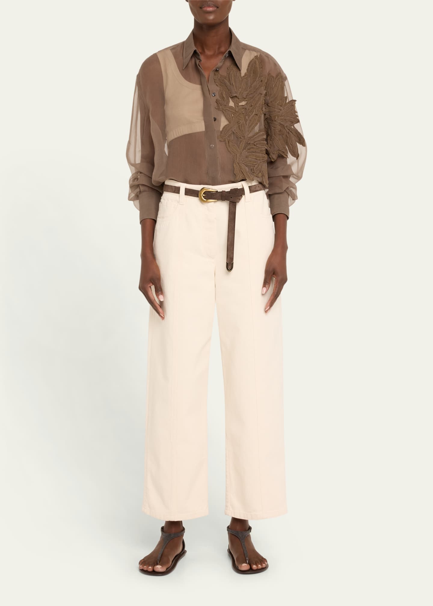 Brunello Cucinelli Laser Cut Crispy Silk Chiffon Blouse - Bergdorf Goodman