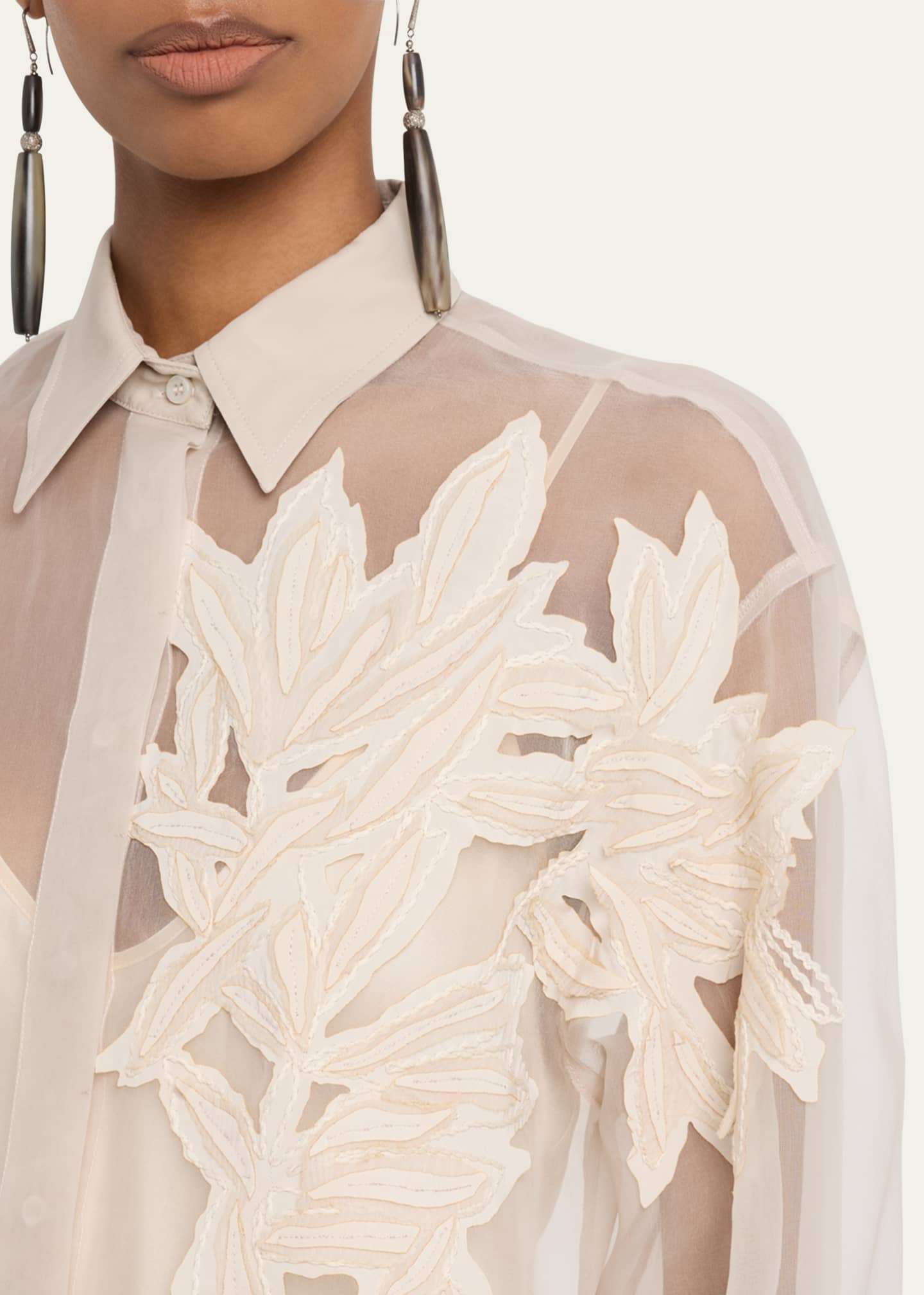 Brunello Cucinelli Laser Cut Crispy Silk Chiffon Blouse - Bergdorf Goodman