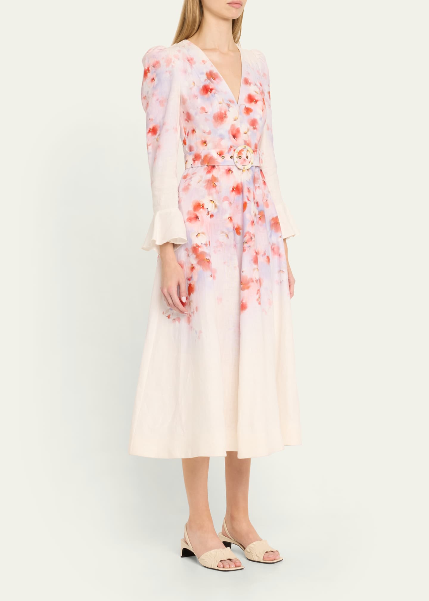 Zimmermann Crush Frill-Sleeve Midi Dress - Bergdorf Goodman