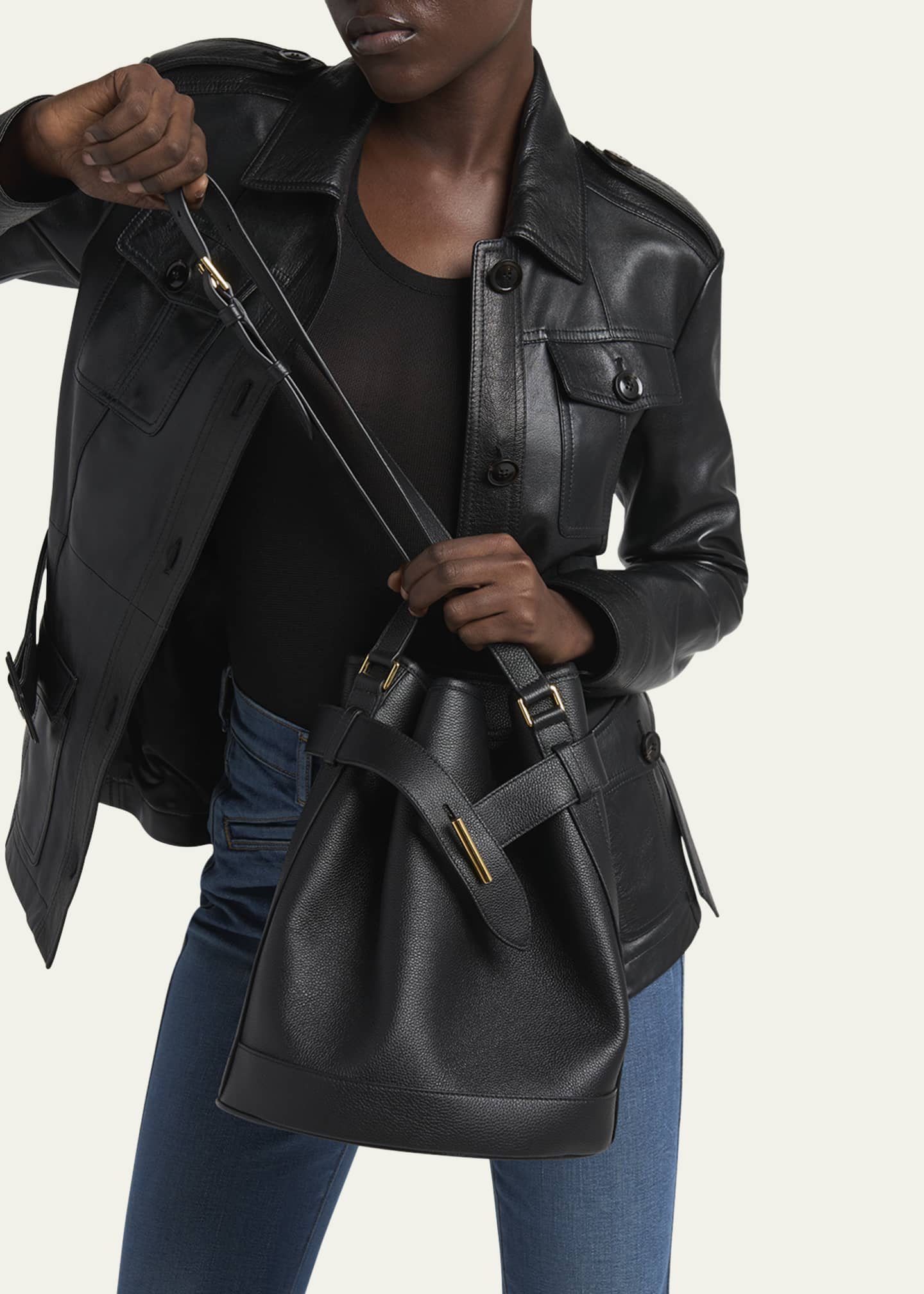 TOM FORD Tara Medium Bucket Bag in Grain Leather - Bergdorf Goodman