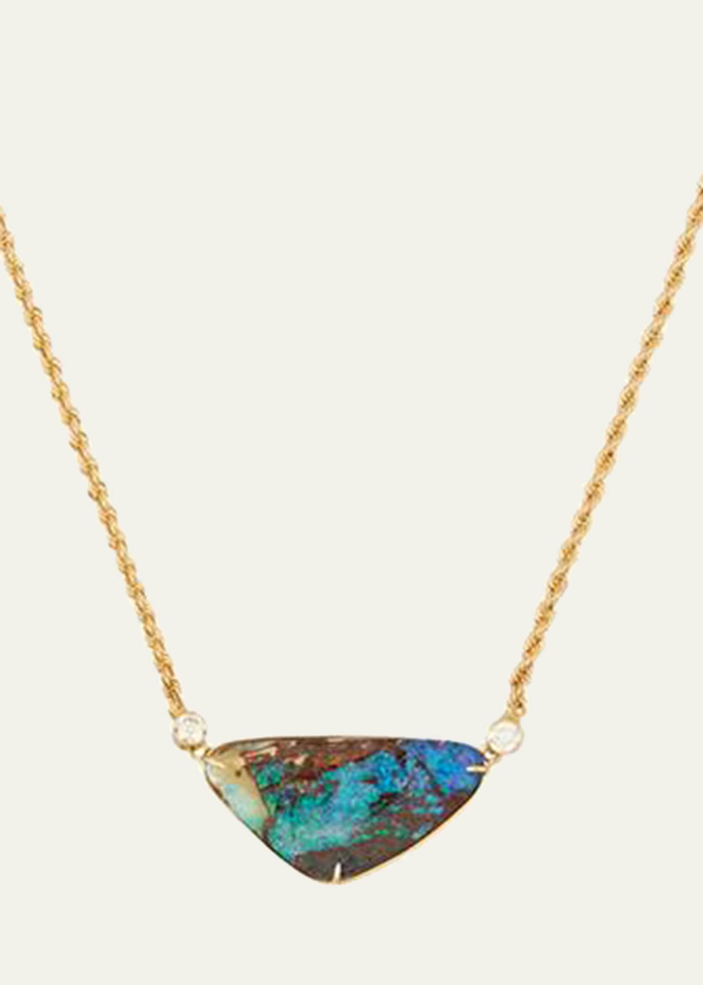 Kimberly McDonald 18K Gold Opal and Two Diamond Pendant on Rope Chain ...