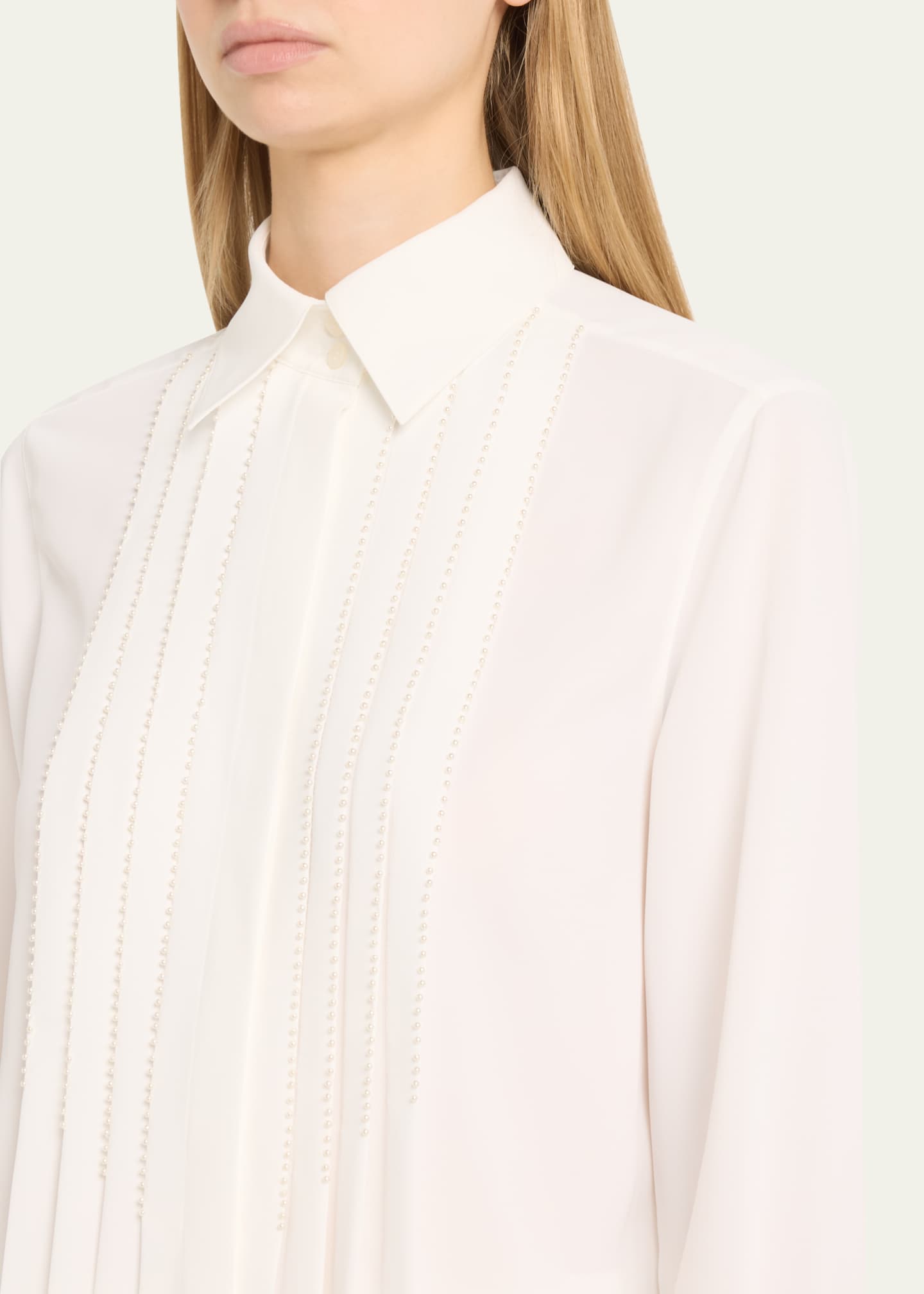 Lafayette 148 New York Pleated Pearly Beaded Blouse - Bergdorf Goodman