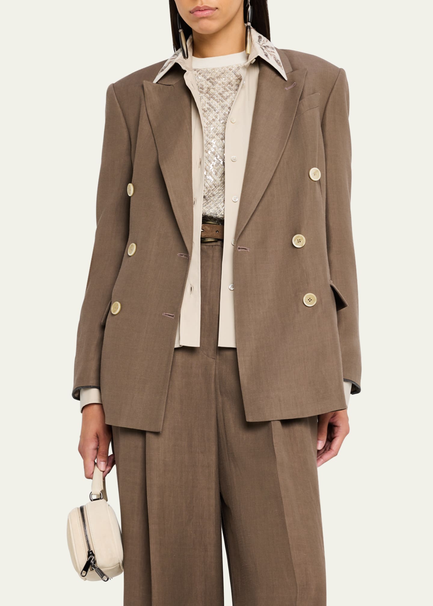 Brunello Cucinelli Double-Breasted Fluid Linen Twill Blazer - Bergdorf ...