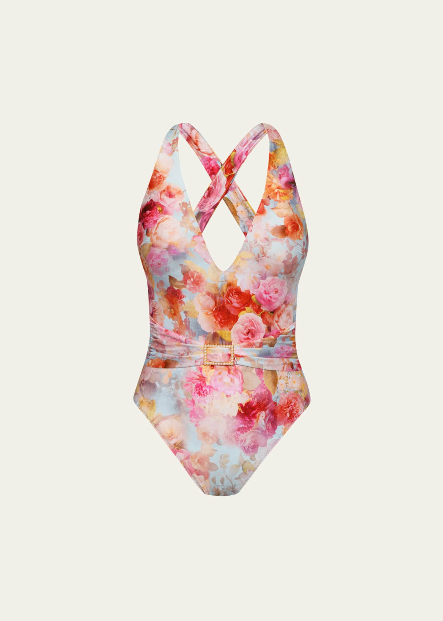 L'Agence Soft Cloud Floral Lisa Plunge One-Piece Swimsuit - Bergdorf ...