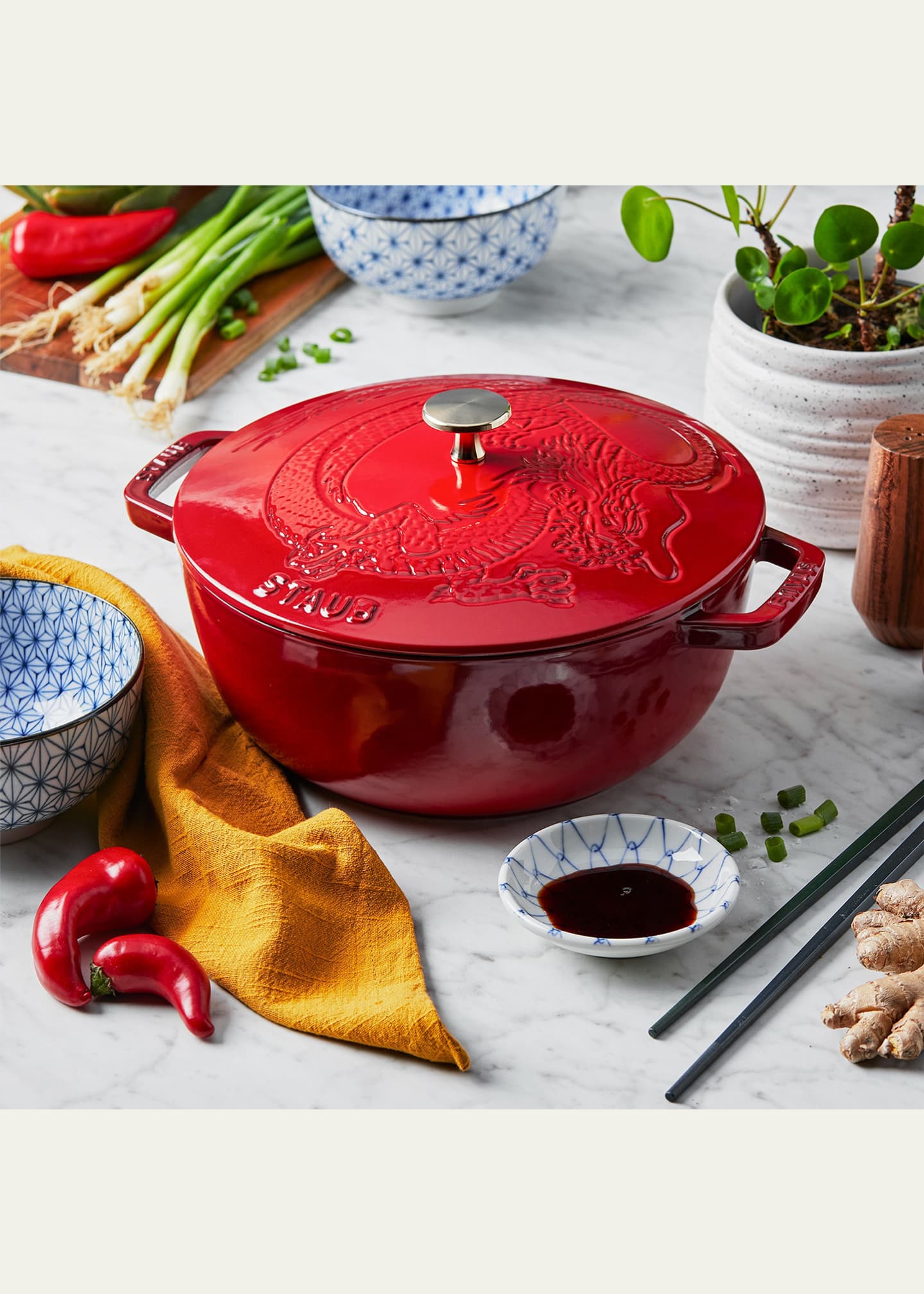 Staub Cast Iron Essential French Oven with Dragon Lid, 3.75 Quarts ...