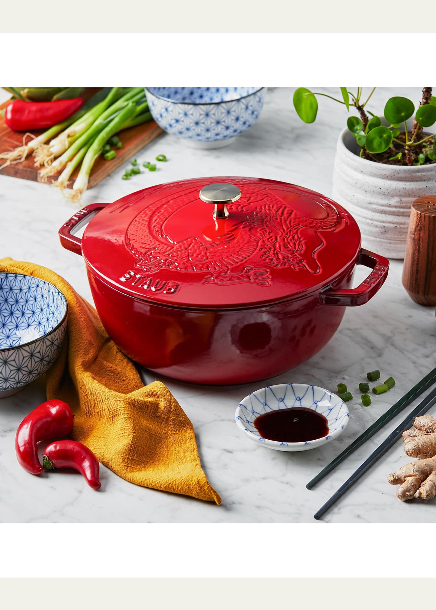 Staub Cast Iron Essential French Oven with Dragon Lid, 3.75 Quarts ...