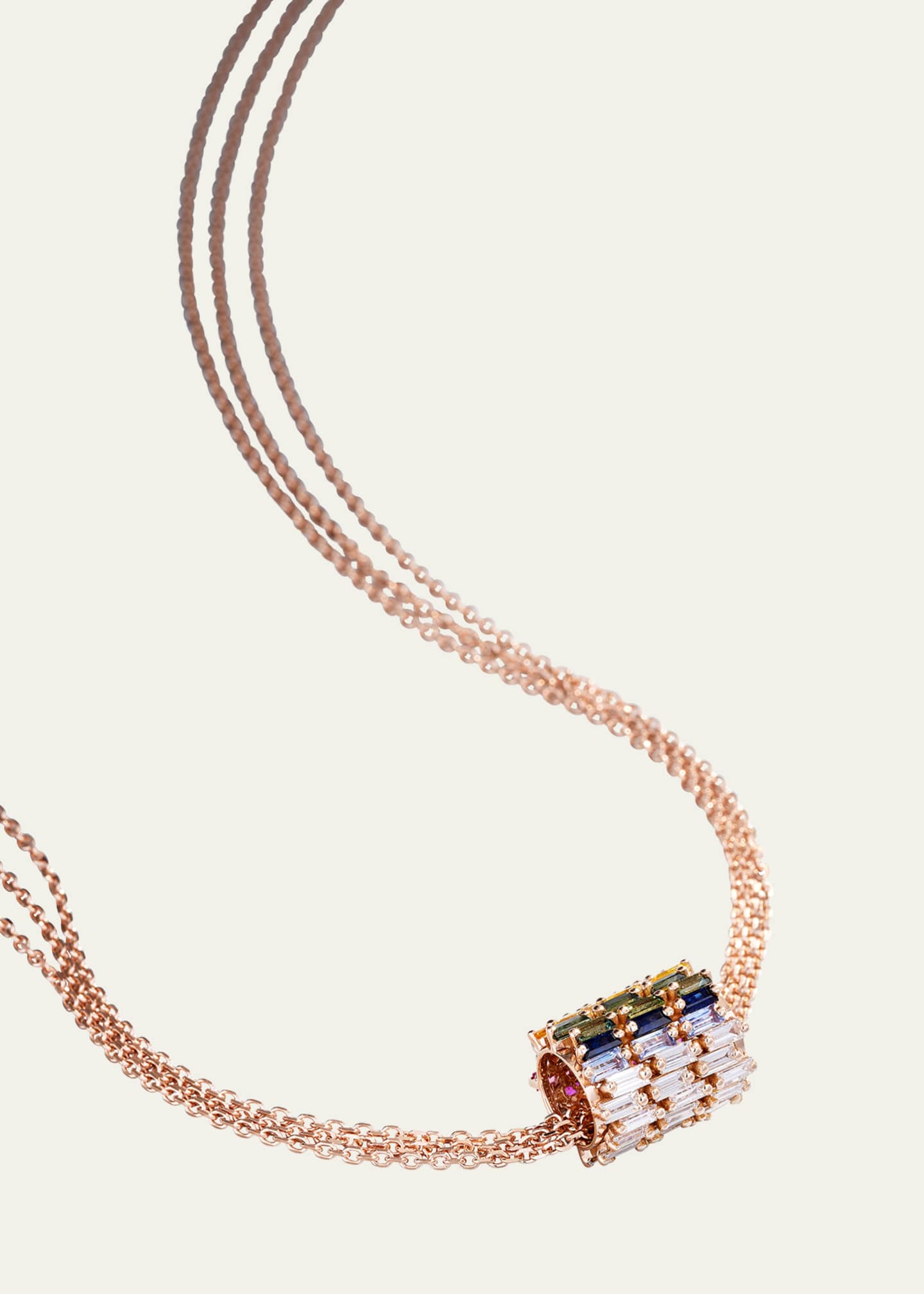 Suzanne Kalan 18K Rose Gold 3-Row Drop Diamond Baguette and Rainbow ...