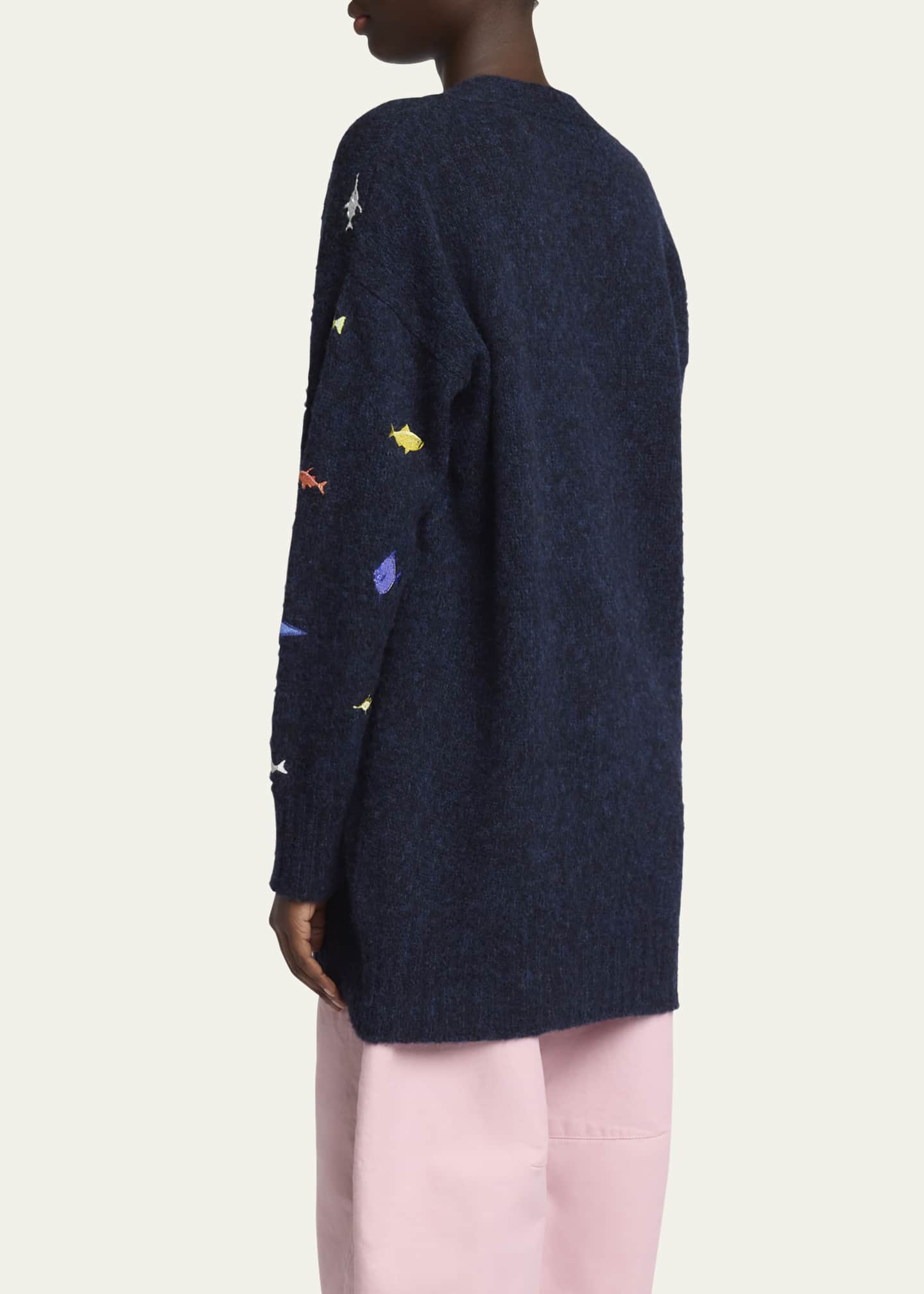 Loewe Fish And Diver Embroidered Wool Cardigan - Bergdorf Goodman